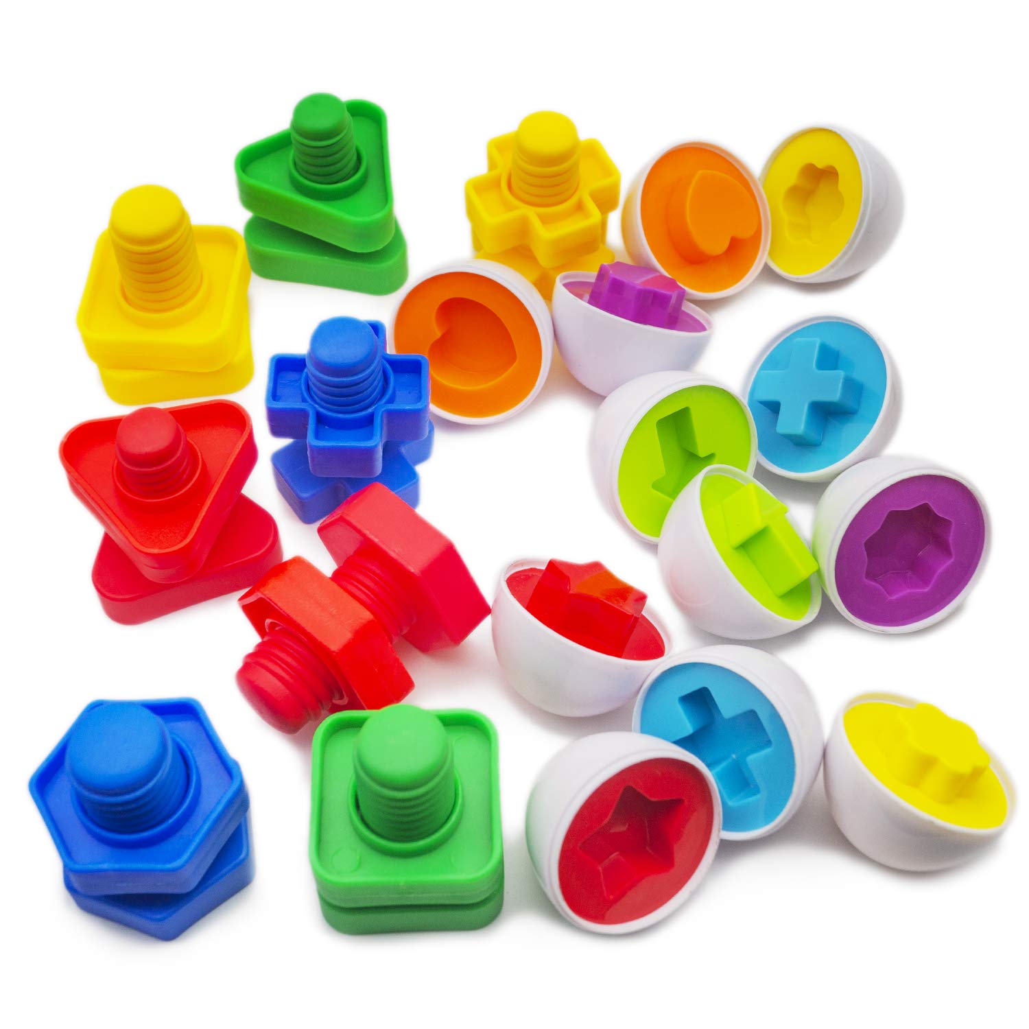 EJLIFEBOX 14 Pack Jumbo Nuts Bolts and Matching Eggs Fine Motor Skills Toys Set for Toddlers, Matching Color and Shape Game Toy Improve Motor Skills