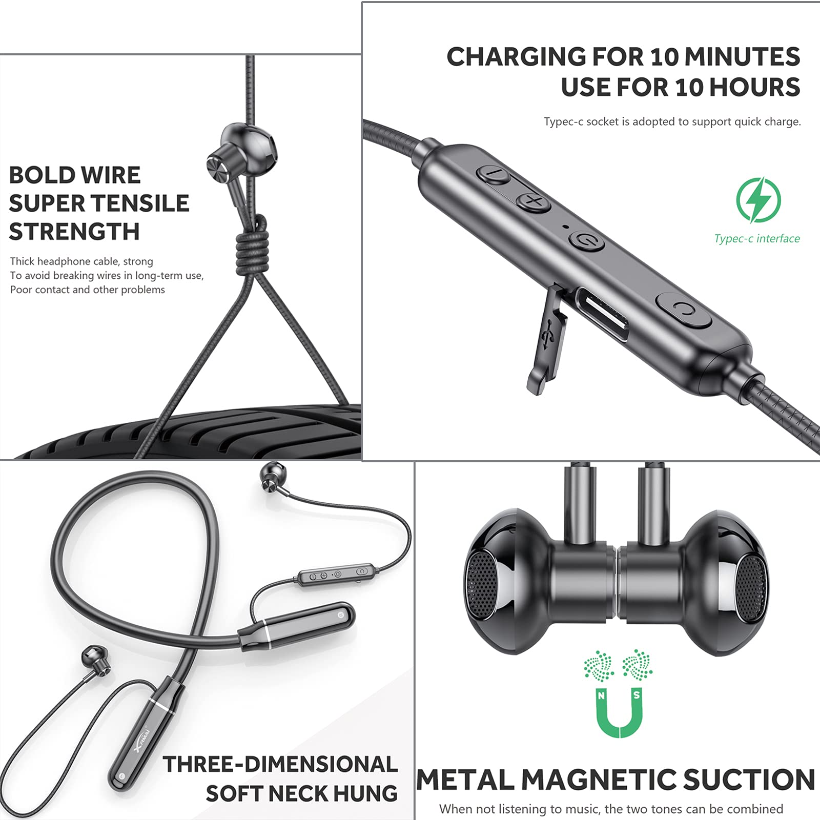 Bluetooth Headphones Neckband,100 Hours Long Battery Life,Built-in Noise Cancelling Microphone,Wireless Neckband Headset for Sports Behind Neck Headphones Stereo for Android Waterproof Neck Headset