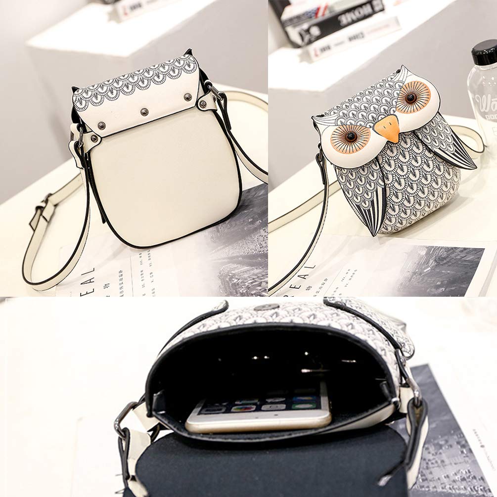 Cross-body handbags Girl's Classic Cartoon owl shoulder PU Leather Mini Casual Bag (white)