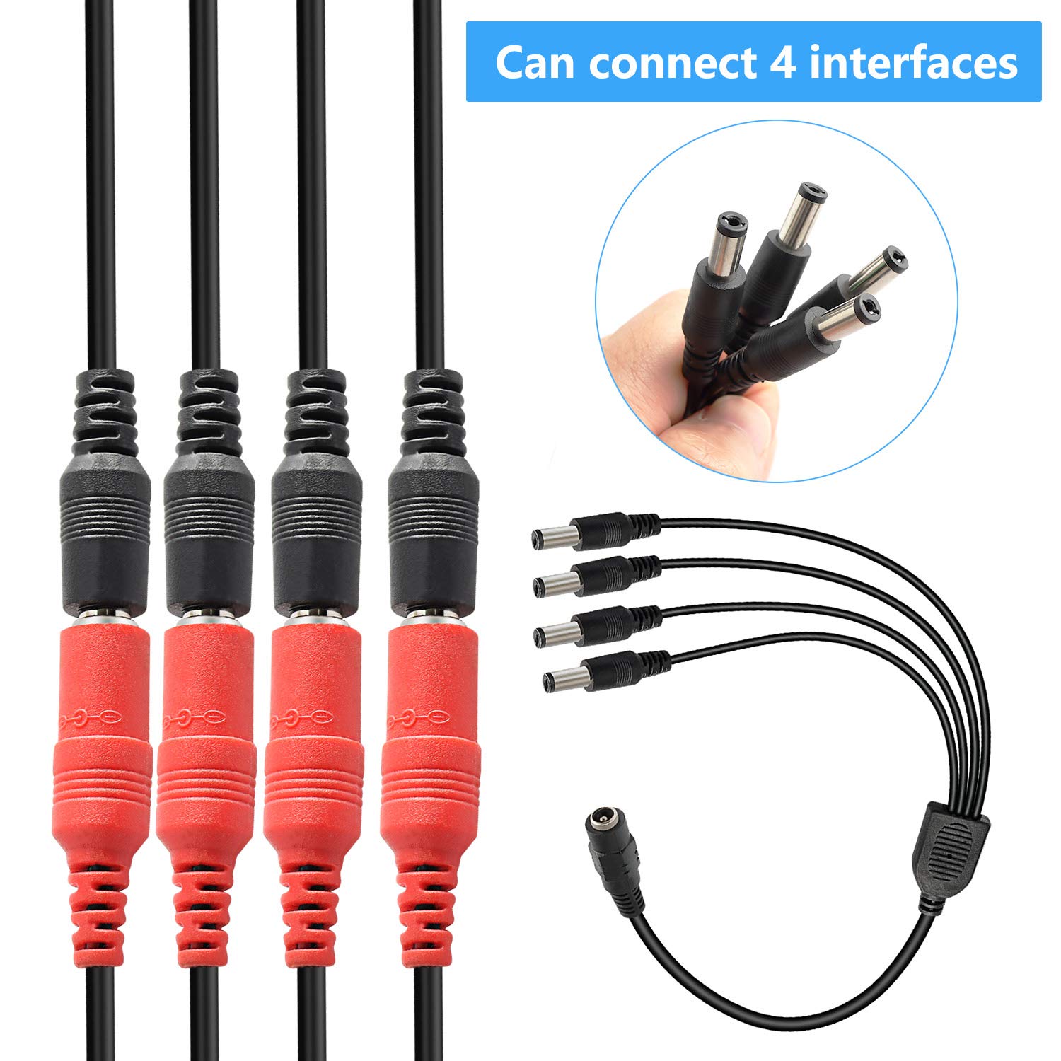 SAISN DC Power Y Splitter Cable 1 Female to 4 Male Plug for CCTV Camera (1 to 4)
