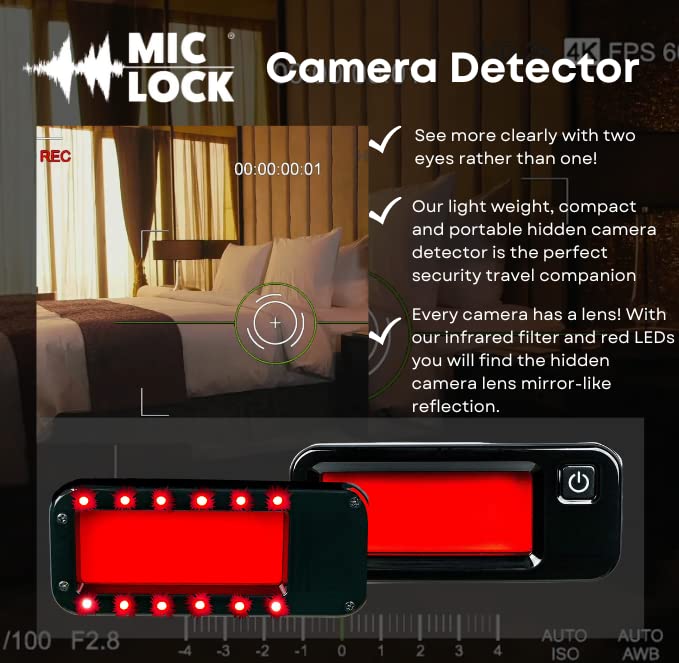 Mic-Lock Camera Finder - Anti Spy Hidden Camera Detector - Secure Business Meetings, Hotels & Vacation Rentals (Black)
