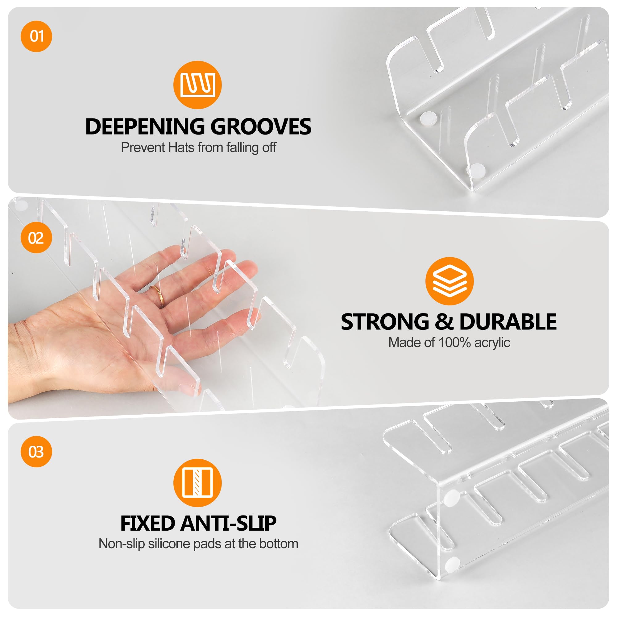 TAOceeXI Hat Stand for Baseball Caps Display Hat Holder Organizer,No Install Rack Acrylic Hat Storage for 14 Baseball Caps Closet Cowboy (2 Pack )