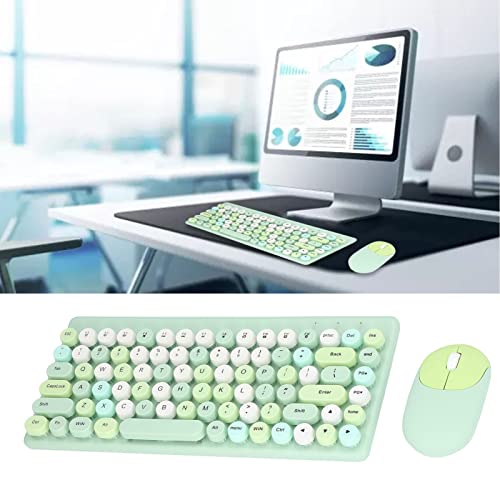 ASHATA Wireless Keyboard Mouse Combo, 86 Keys Retro Round Keycap Cute Mix Color USB Keyboard Mouse Set, 1200DPI Mouse, Gaming Keyboard for Girls, Compatible with Laptops Desktop Computers(Green)