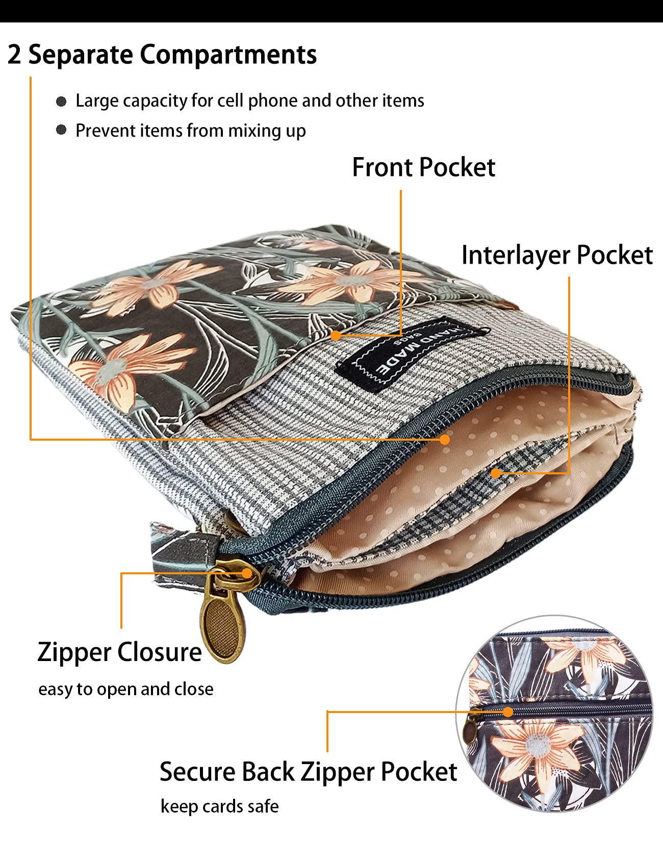 LassZone Womens Small Crossbody Bag Cell phone Bag Floral Pattern Ladies Small Handbag Wallet 5 Pockets Shoulder Bag Messenger Bags