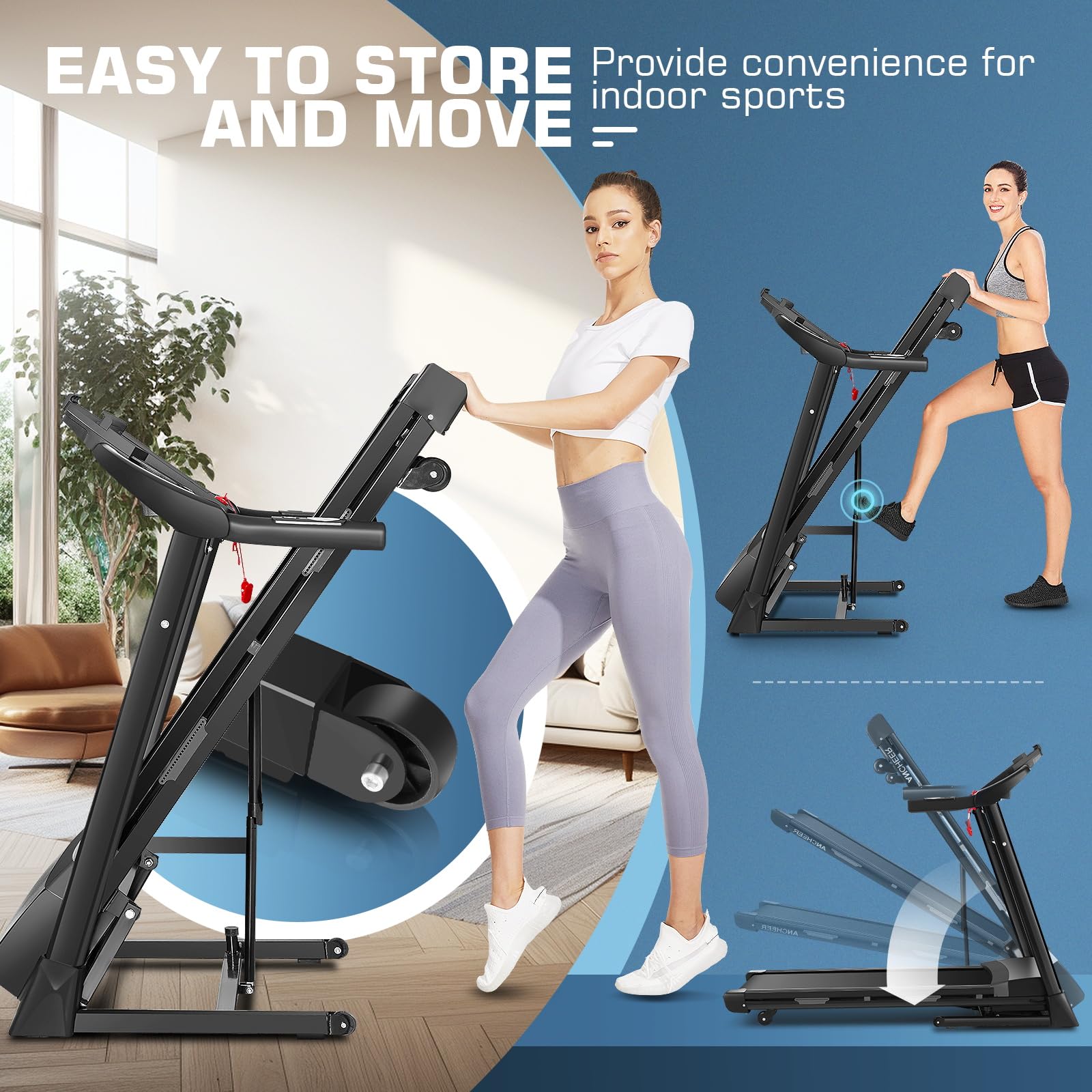 ANCHEER 3.25HP Treadmill,APP Treadmill 300lb Capacity,Folding Treadmills with 15% Auto Incline,Electric Smart Control Running Machines with Bluetooth Speaker,LCD Dispaly,Foldable Treadmill for Home