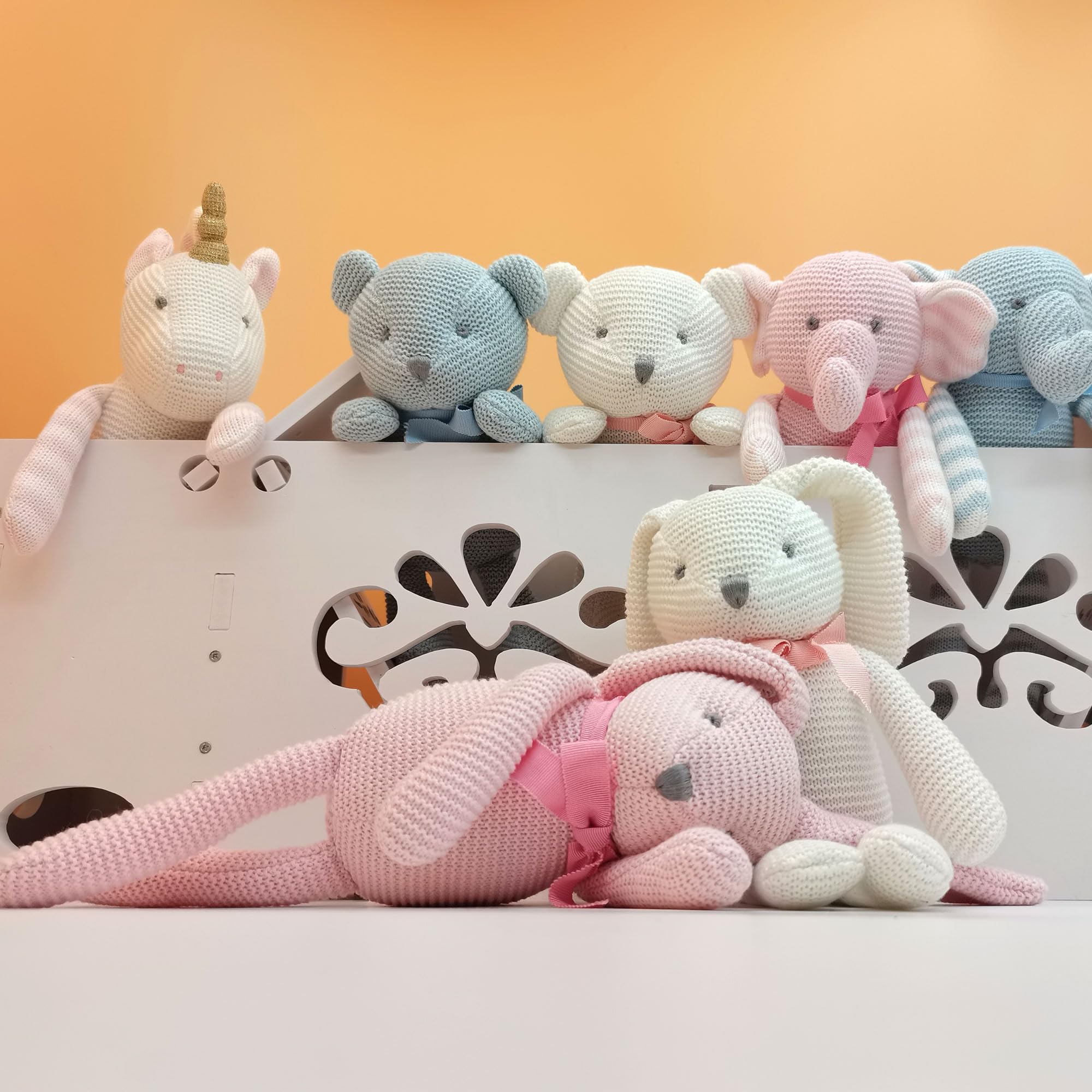 FLUFFYFUN Organic Baby Toys White Bunny Rabbit Stuffed Animal 7.1"
