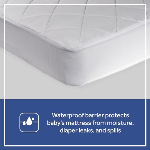Sealy Baby Cool Comfort Fitted Waterproof Infant Cooling Crib Mattress Protector Pad and Toddler Bed Cover, Durable and Comfortable Topper, Machine Washable and Dryer Friendly, 52β x 28β- White