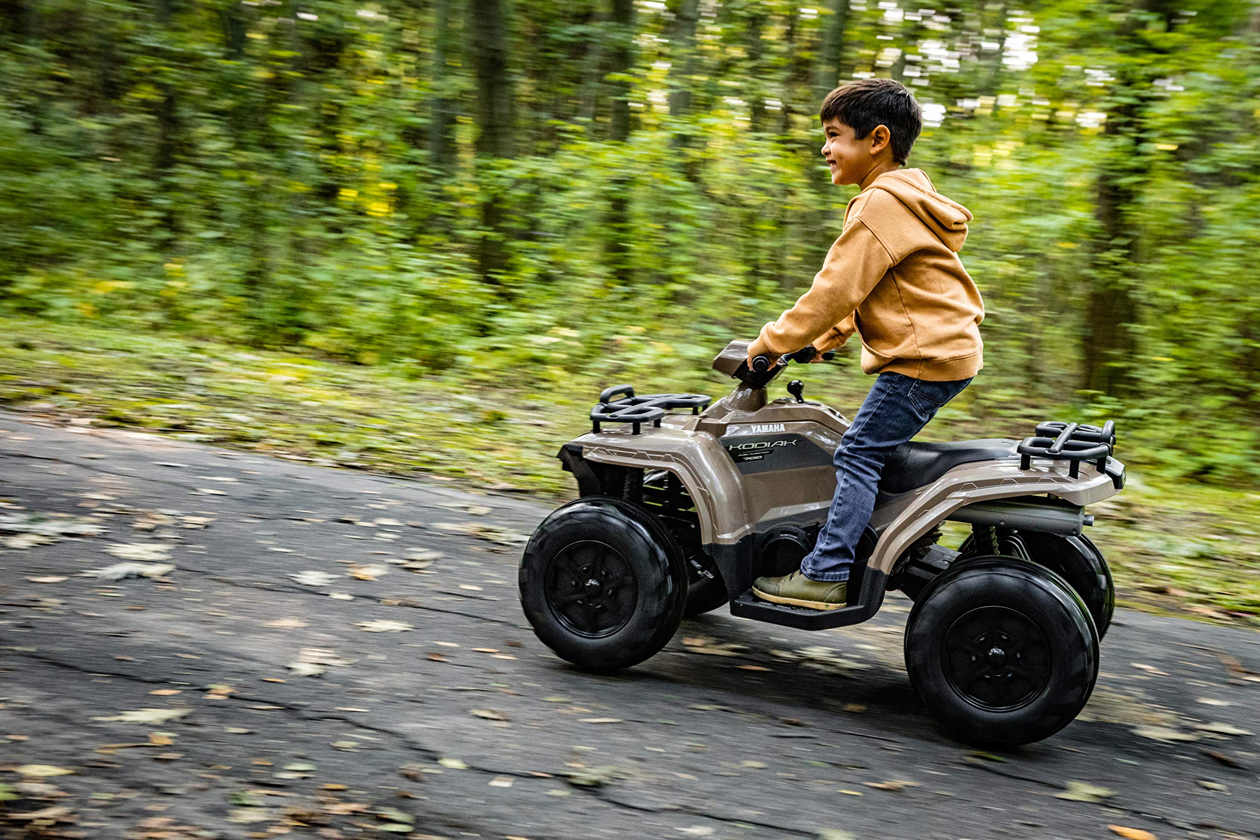 Kid Trax Yamaha ATV Toddler/Kids Electric Ride On Toy, 12 Volt, 3-7 yrs Old, Max Weight 88 lbs, Single or Double Riders, MP3 Player Input, Kodiak Tan