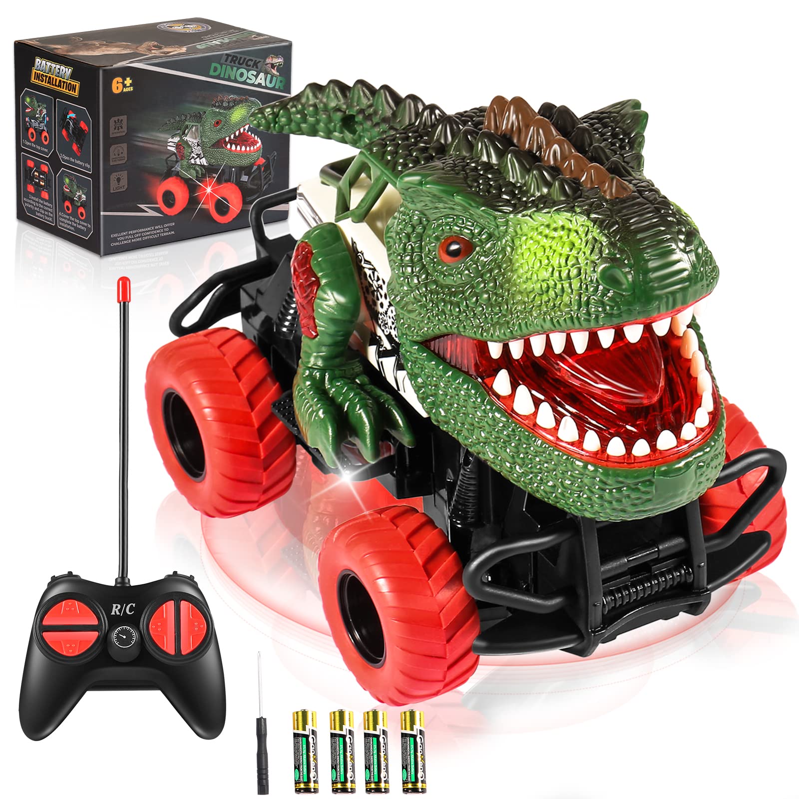Dinosaur Toys for Kids 3-5, Remote Control Car Toy Truck, Dino Toys for 3 Year Old Boys Toddlers, Boy Toys Age 3,4,5 and Up, Toy Cars for 4 Year Old Boys, Kids Christmas Birthday Gifts