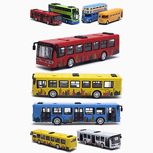 AOZU Kids Bus Model, Safe Materials Cartoon Graffiti Spray Paint Bus Toy Set for Kids((Group C Bus Set 4 Piece Set))