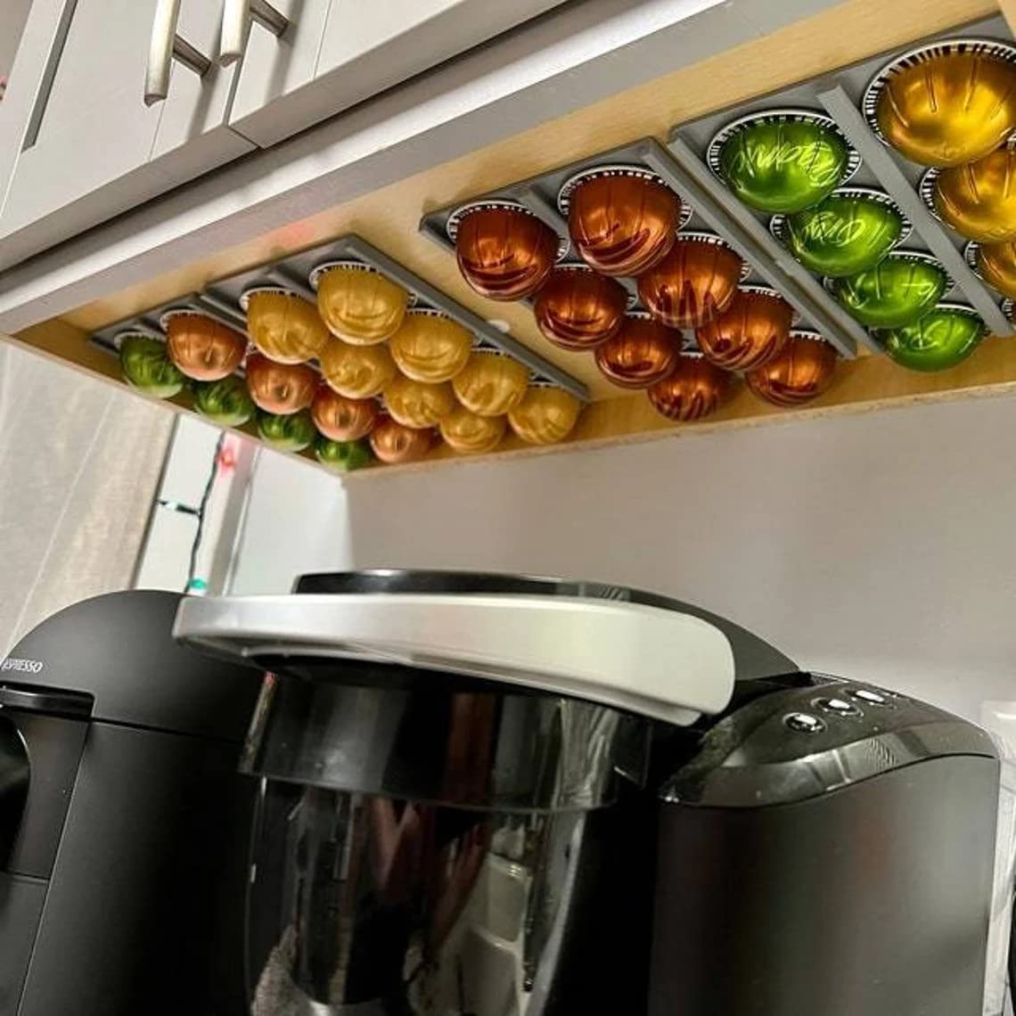 Pod Holder for Vertuo Coffee Pods | Under Cabinet or Wall Mounted Storage for Pods | Minimalist Design to Declutter Your Kitchen | MADE IN USA (White)