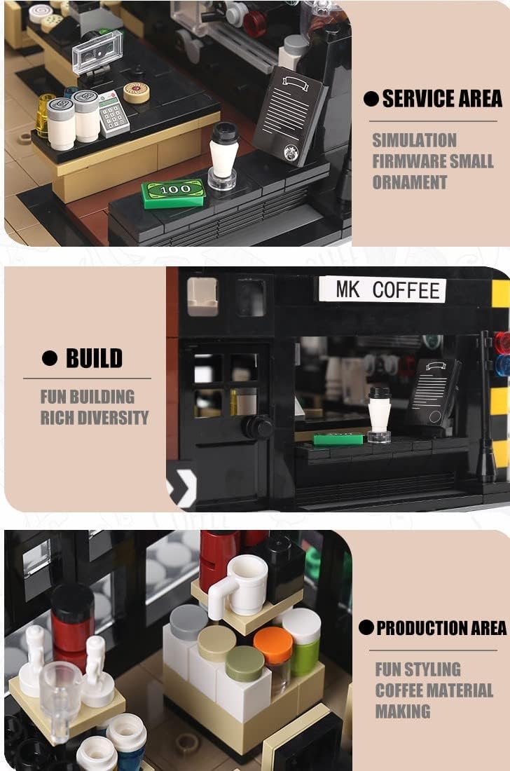 General Jim's Coffee House Modern Architecture Building Blocks Two Level City Modular MOC Bricks Toy Building Set with Light Effects Great Modular Build for Teens and Adults