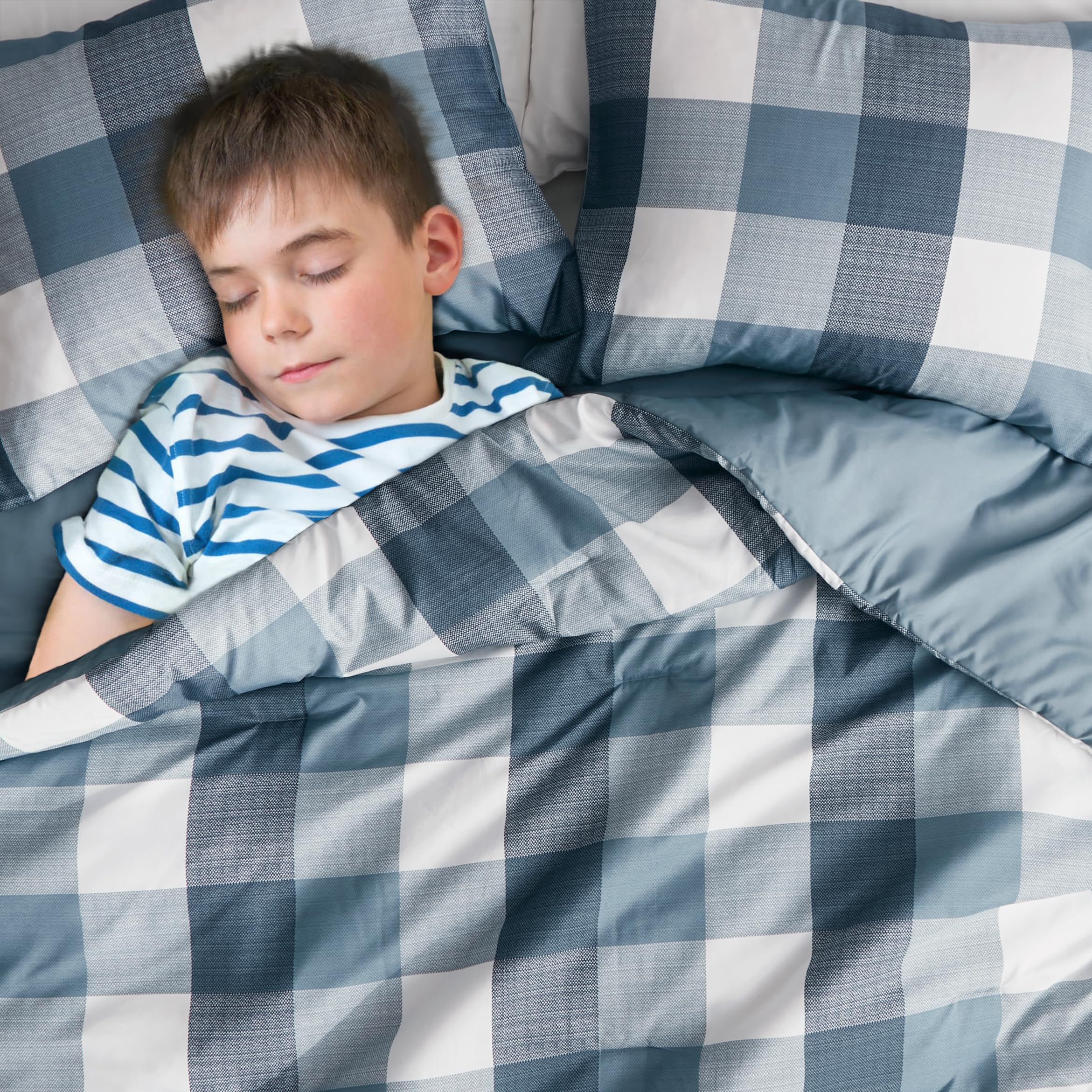Hyde Lane Plaid Twin Comforter Set for Teen, Farmhouse Comforter Twin Size Bed, Blue and White Comforter, Grid Buffalo Lightweight 3 Pieces Bed Sets Includes 1 Comforter, 1 Shams (66 x 90 Inch)