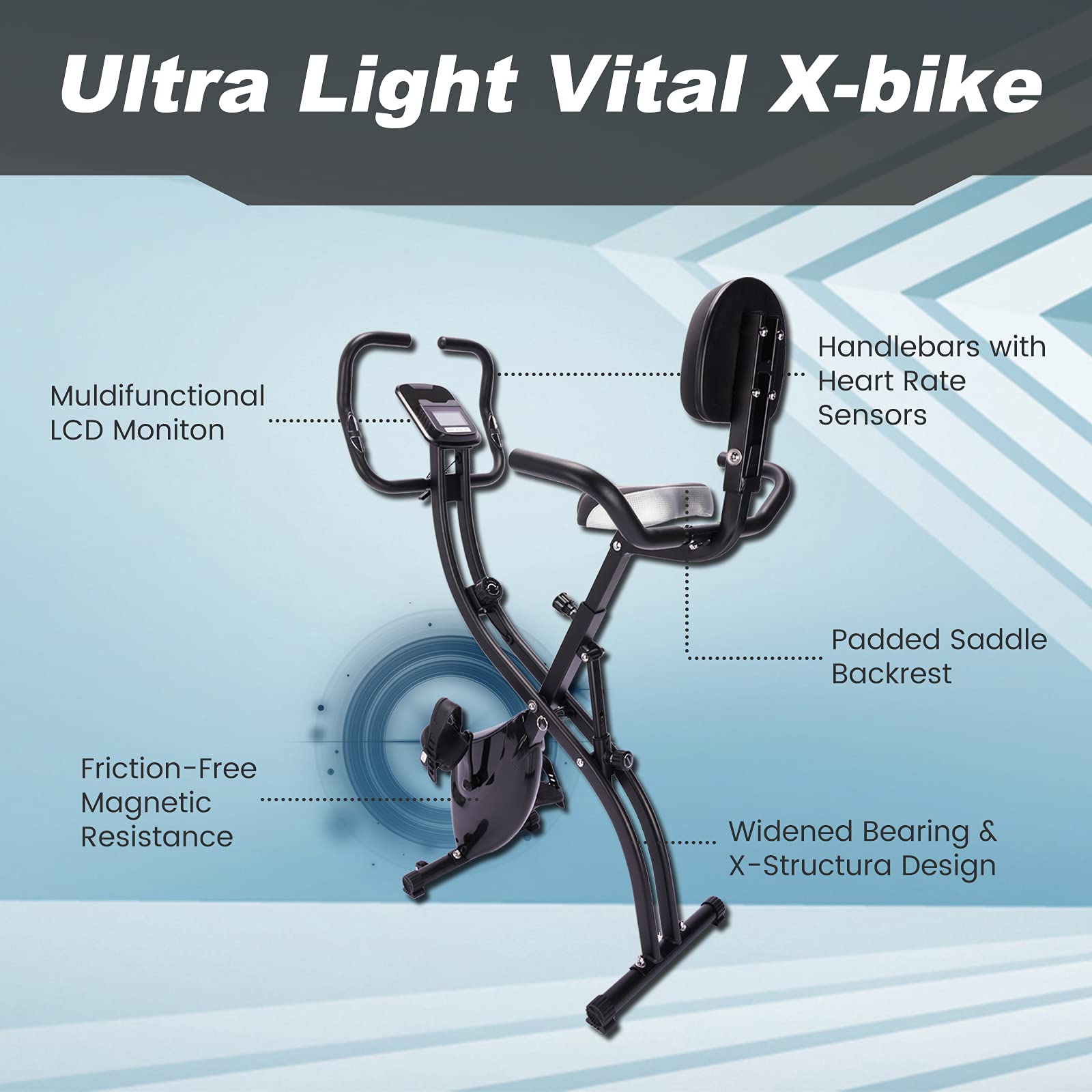 anconats Folding Magnetic Exercise Bike with Comfortable Cushion, Digital Monitor and Adjustable Resistance Indoor Exercise Training for Home