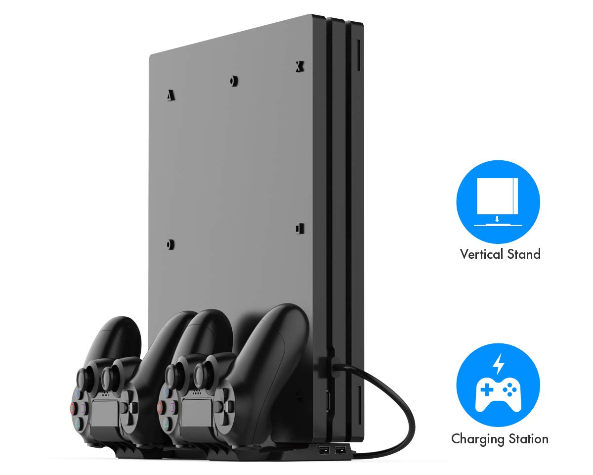ElecGear Vertical Charging Stand for PS4, Dual Charging Station Charger Dock for DualShock 4 Controller with 4X Mini Dongle Adapter and 2X USB Port Accessory Kit for PS4, PS4 Slim, PS4 Pro