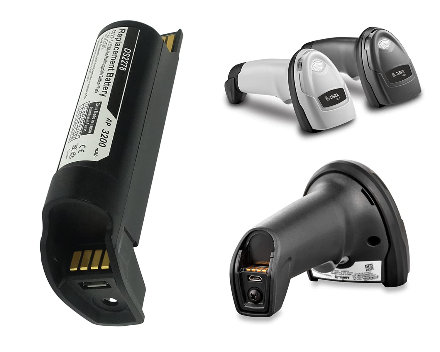 Artisan Power Replacement Battery for Zebra DS22 and DS2278 Series Barcode Scanners. Li-ion, 2600 mAh, Cells Made in Japan.