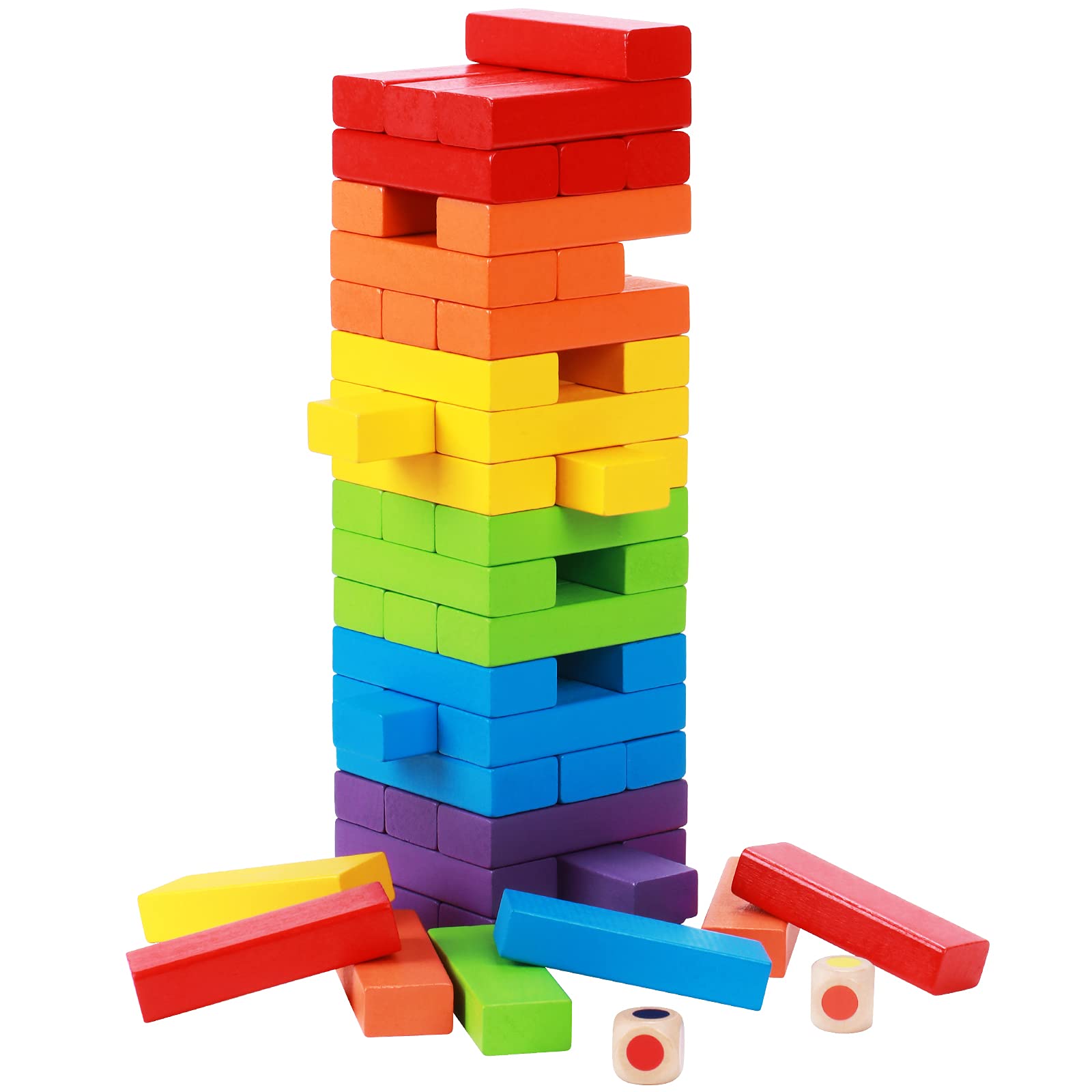 Tacobear Colorful Wooden Stacking Board Games Building Blocks for Kids Boys Girls Ages 3 4 5 6 7 8 with 54 Pieces