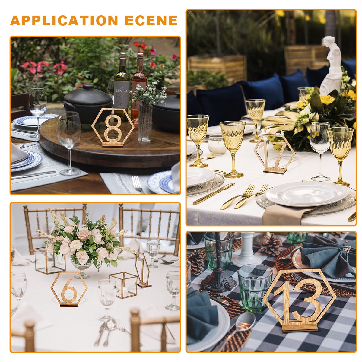 BravOne Wooden Table Numbers, Hexagon Shape 1-20 Wedding Table Numbers with Holder Base Rustic Hollow Out Wood Table Numbers Card for Wedding Party Event Catering Decoration (Hexagon)