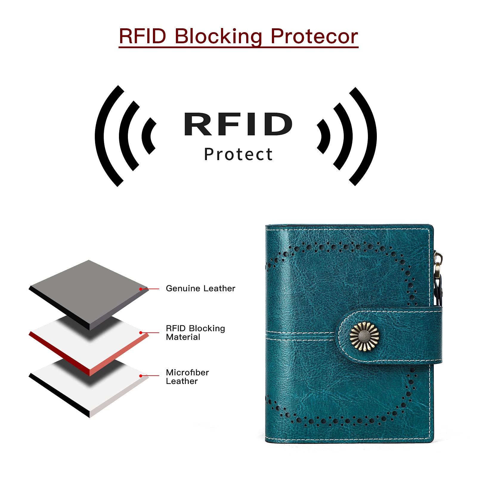 Seammer Small Leather Wallet for Women RFID Blocking Bifold Zipper Pocket Card Case Purse with 2 ID Windows (Blue)