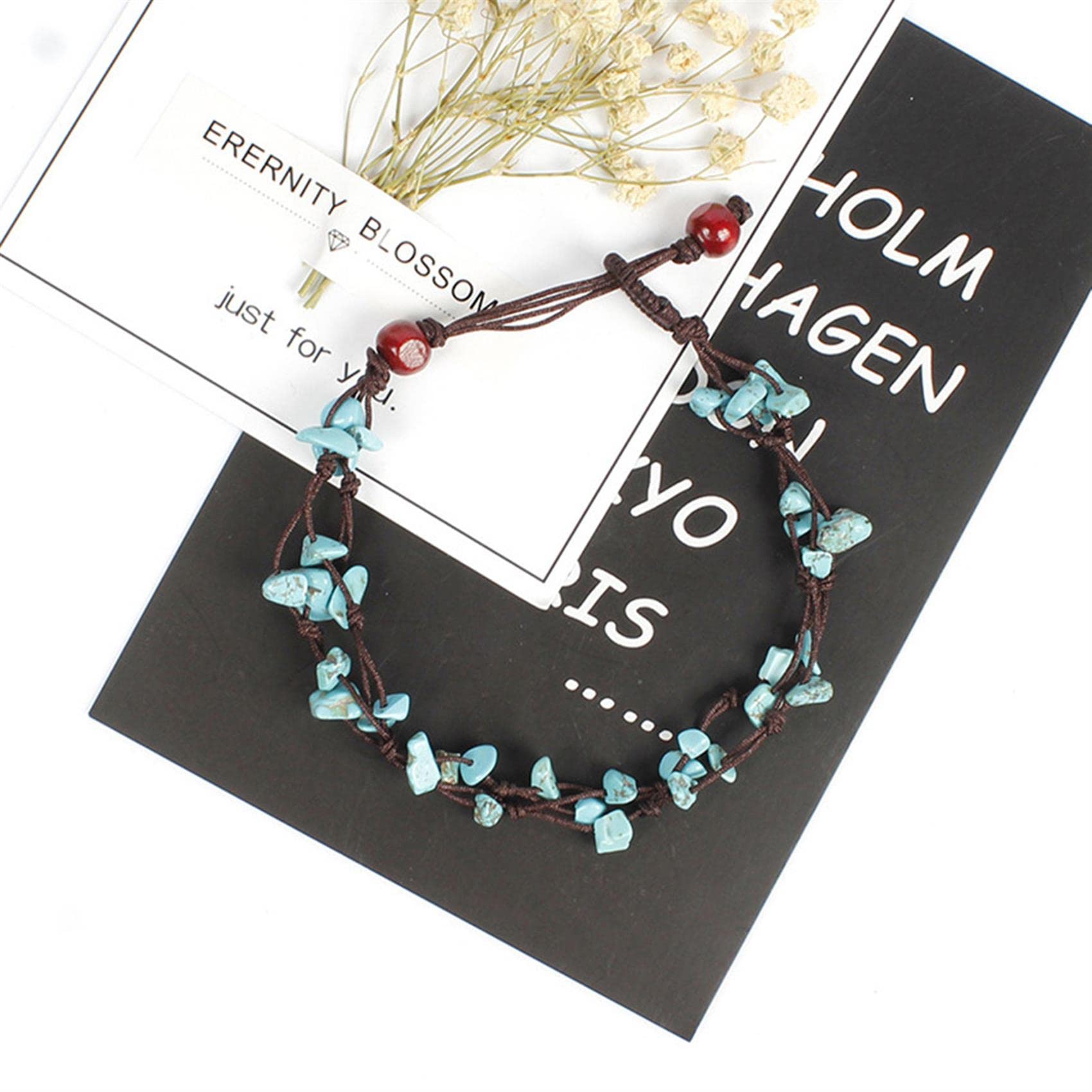 Artist Unknown GloryMM Layered Beach Anklet Beaded Foot Chain Natural Stone Turquoise Gemstone Chips Rope Bracelet for Women Beach Foot Jewelry