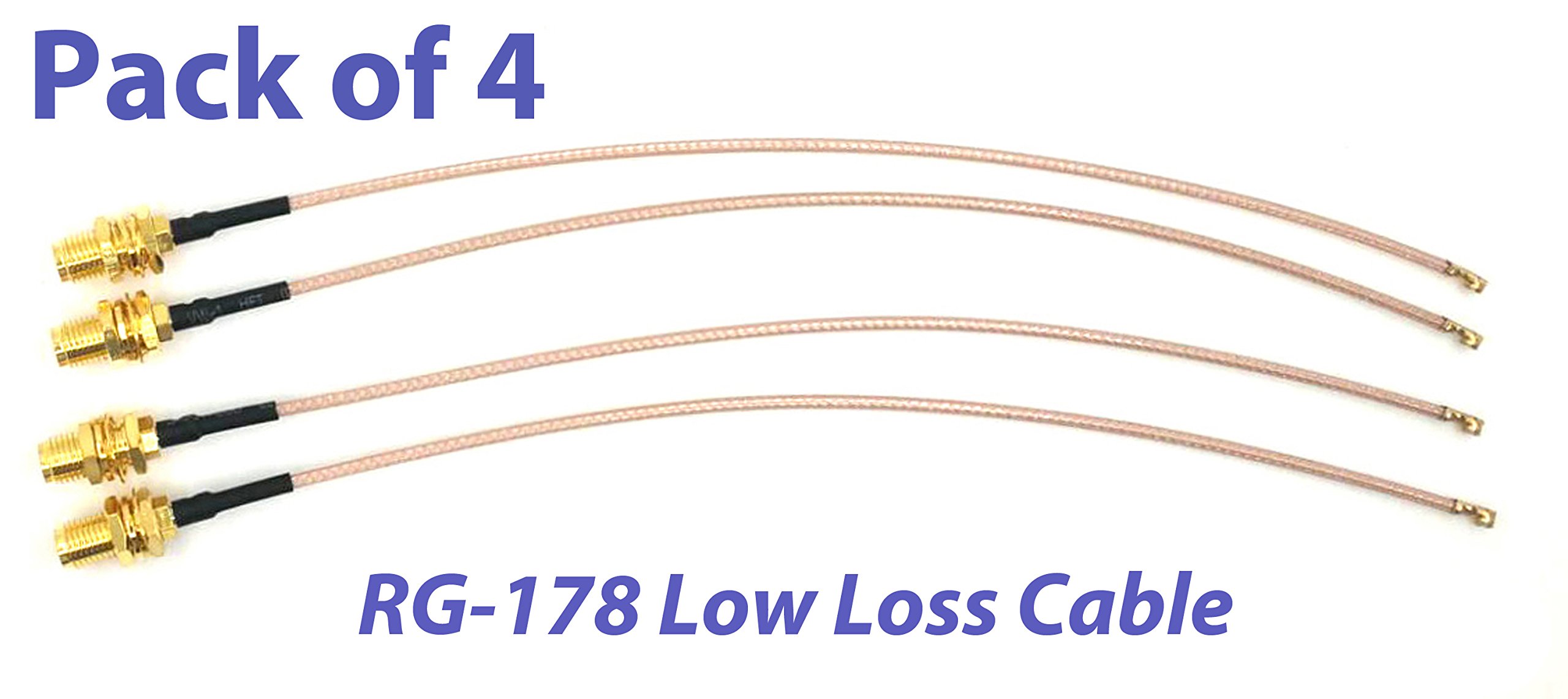 Pack of 4 RF U.FL(IPEX/IPX) Mini PCI to SMA Female Pigtail Antenna Wi-Fi Coaxial RG-178 Low Loss Cable (7 inches (17.8 cm)))