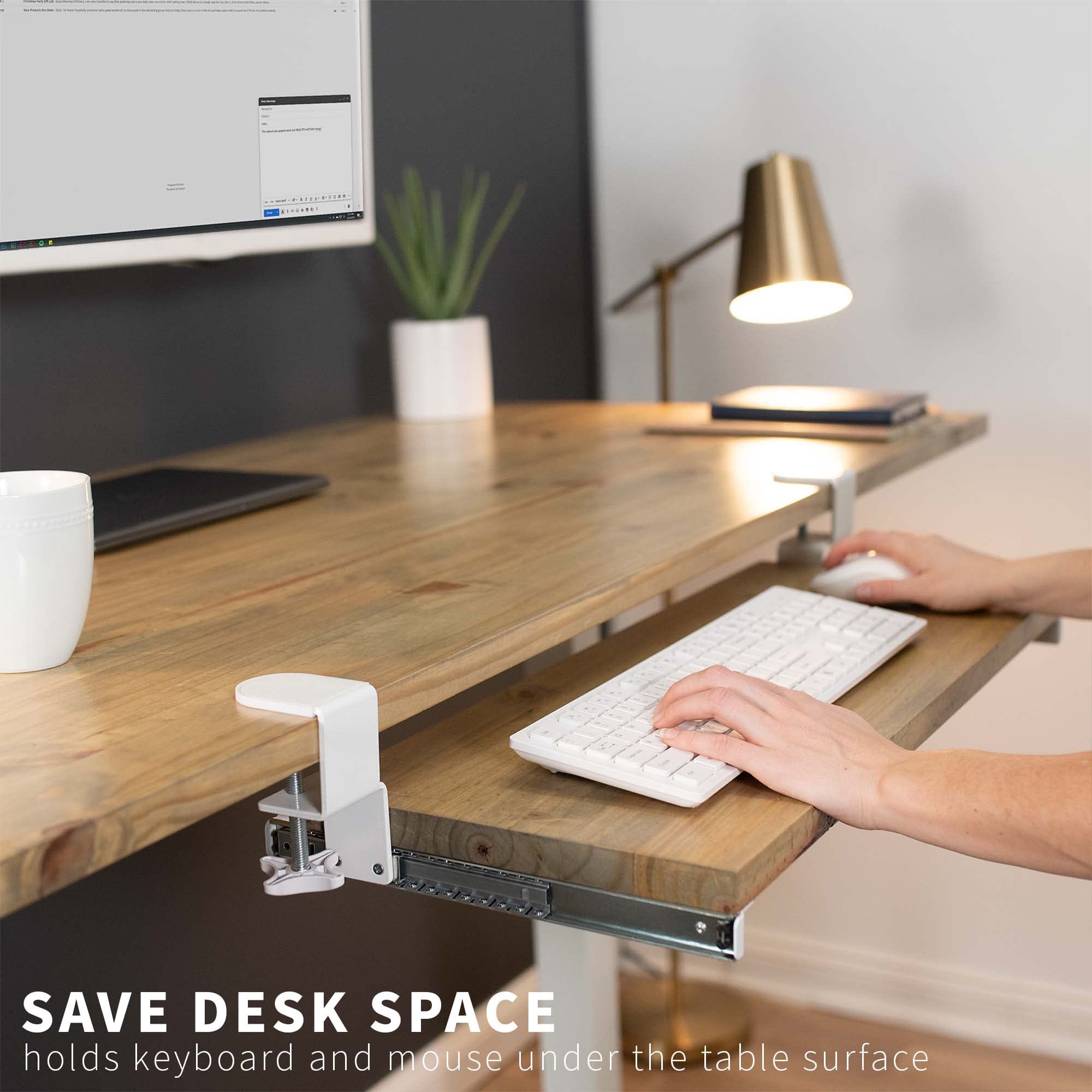 VIVO Clamp and 12 inch Rail Set for DIY Custom Wooden Keyboard Trays (Tray Not Included), Under Desk Pull Out Slider Track with Extra Sturdy C-clamp Mount System, White, MOUNT-RAIL02W