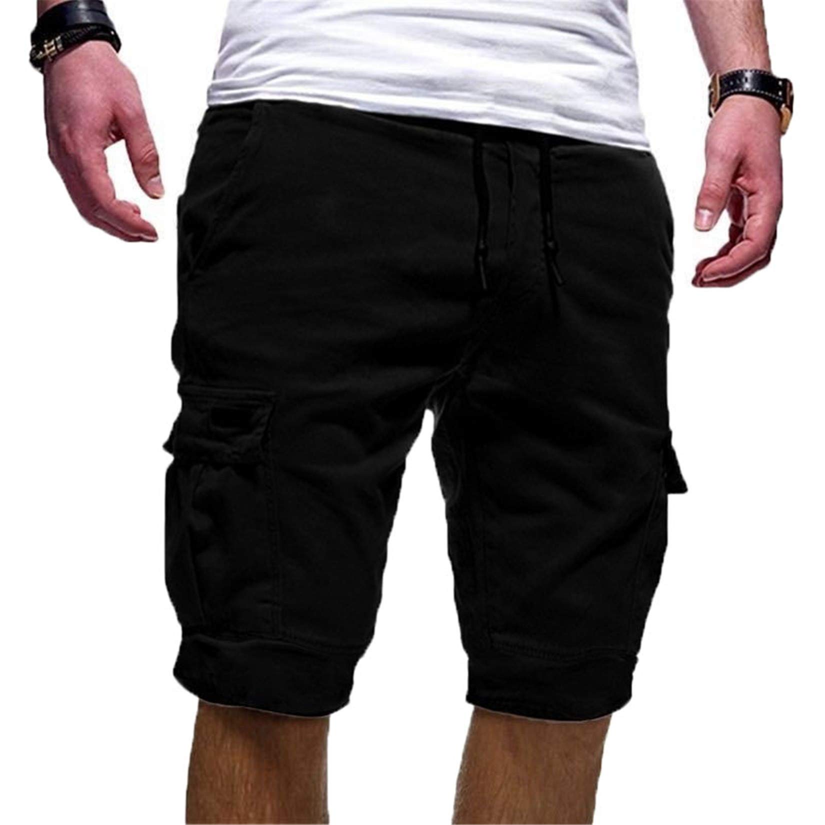 Andongnywell Men's Drawstring Sports Shorts Quick Dry for Workout Running Training Multiple Pocket Short Pants (Black,4X-Large)