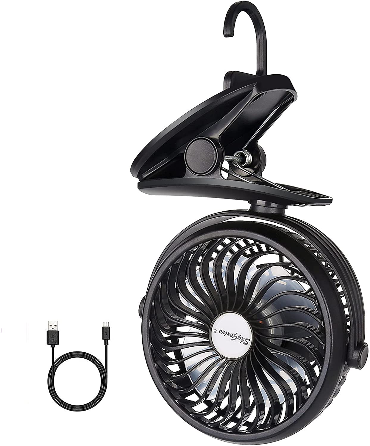 SkyGenius Battery Operated Clip on Stroller Fan, Portable Mini Desk Fan Rechargeable(Black)…