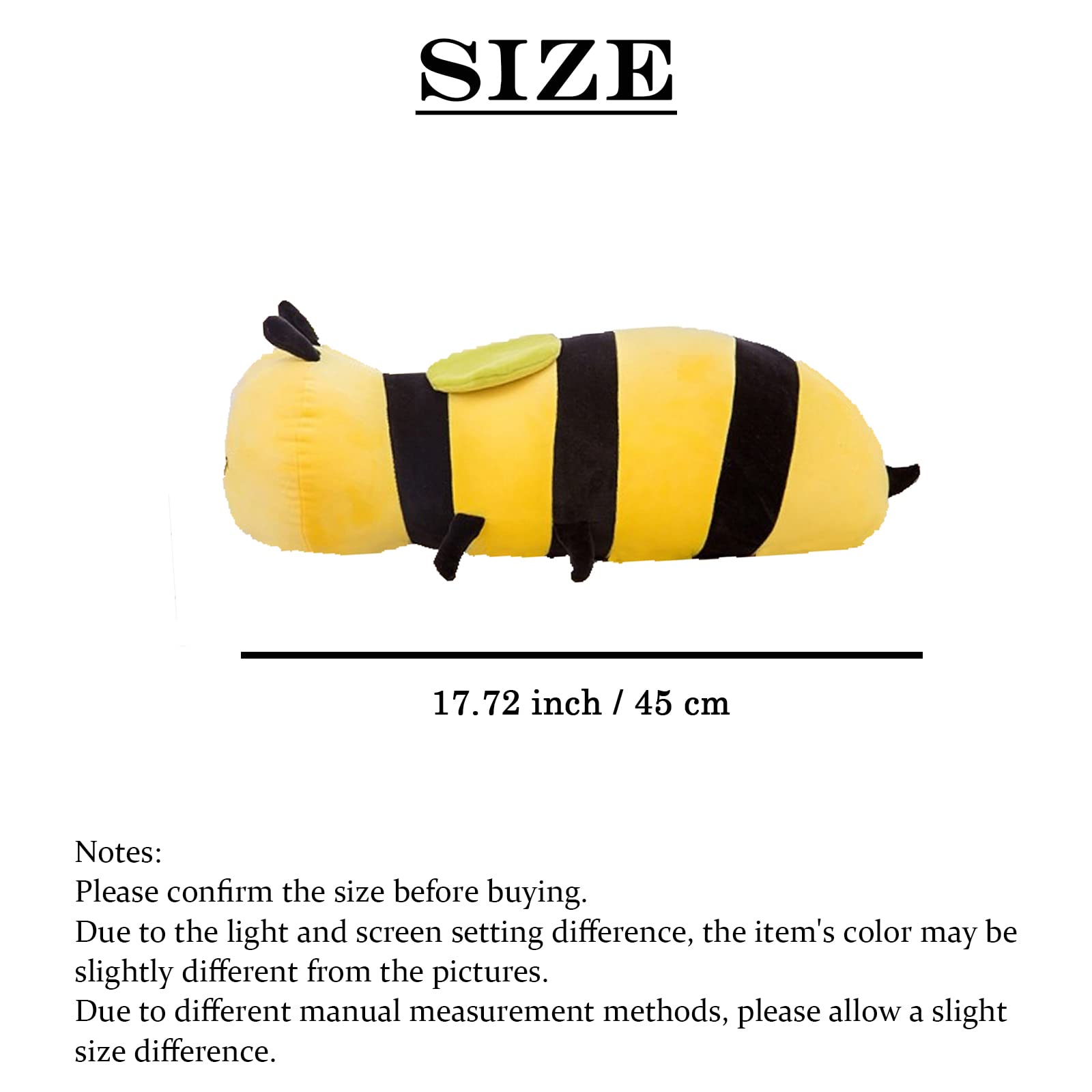 zhidiloveyou Plush Bee Stuffed Animal, Bumblebee Hug Pillow Kawaii Toy for Kids, 17.72 inch