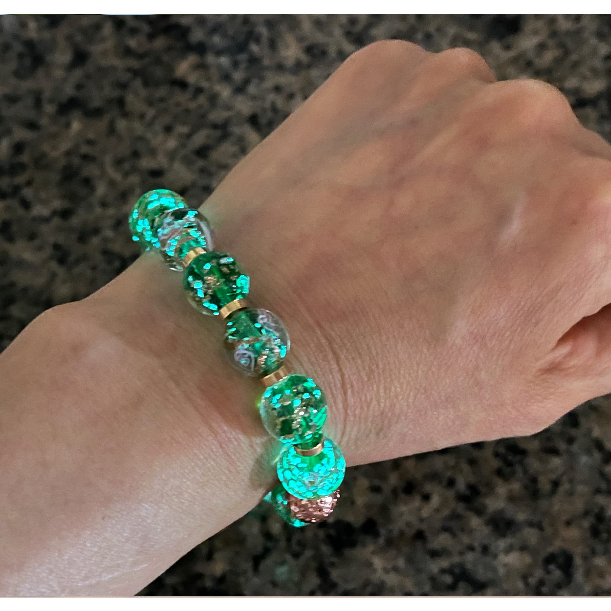 ARTSY Crafts Glow in The Dark Beads Bracelet, Ocean Blue Firefly Beads Stretch Bracelet, Luminous Murano Bead Healing Crystals Bracelets