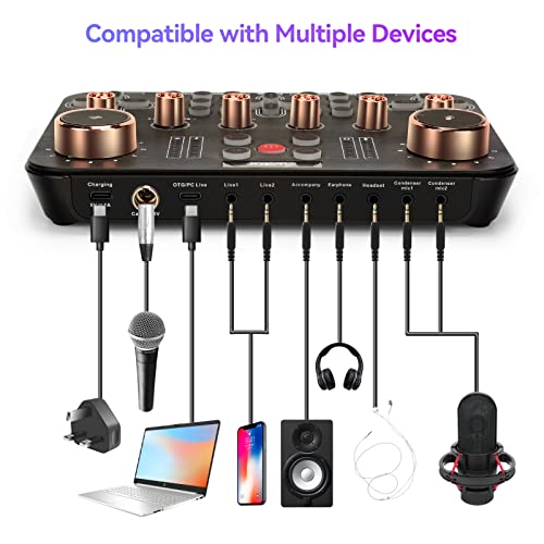 Asmuse Condenser Microphone Bundle Live Sound Card Set K20, Adjustable Streaming Microphone Stand and Metal Shock Mount and Pop Filter