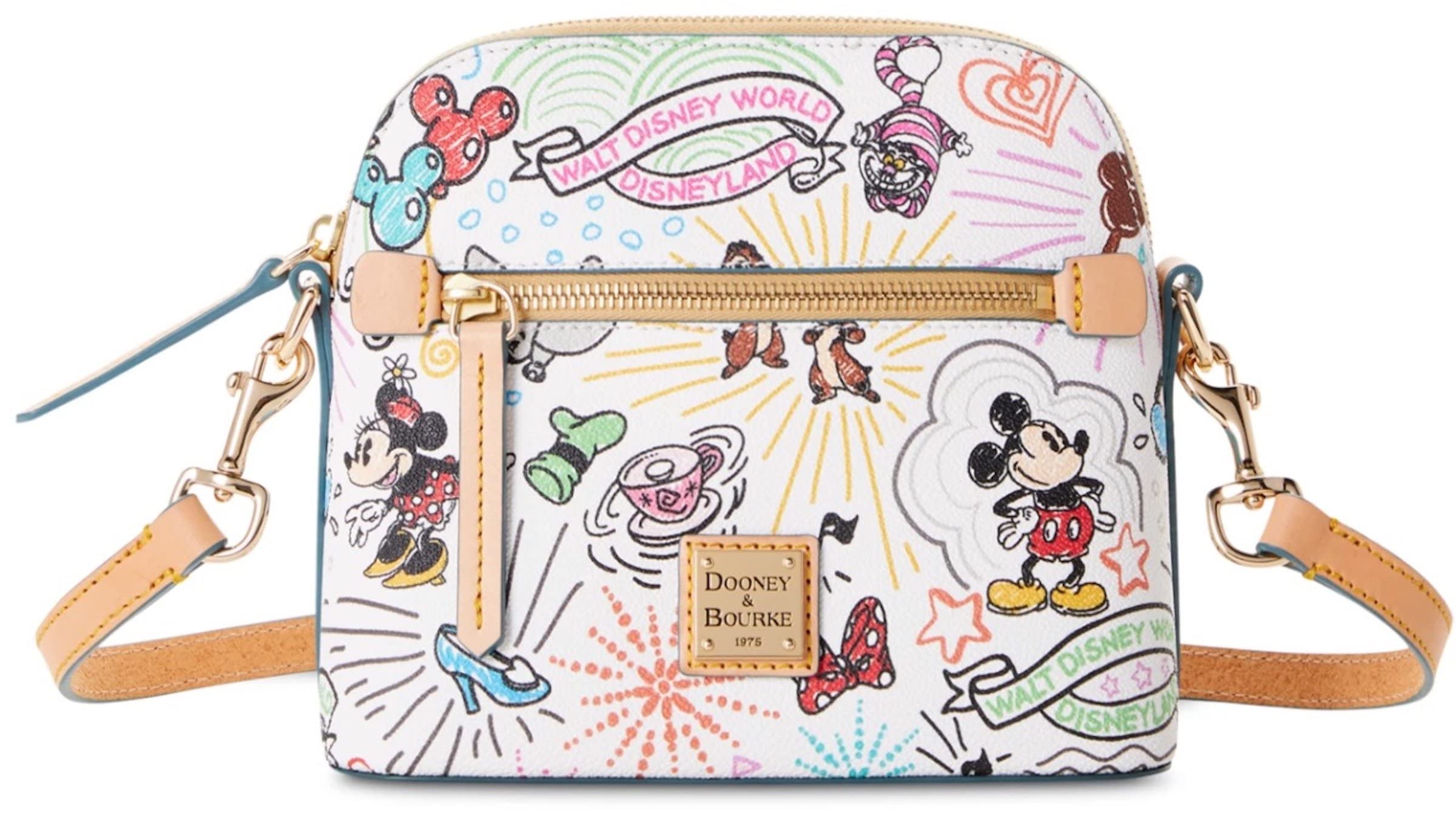 DisneyParks Disney Parks Exclusive - Dooney & Bourke Crossbody Pouchette Medium Sketch White, Red, Pink, Blue, Green, Brown, Black, Yellow