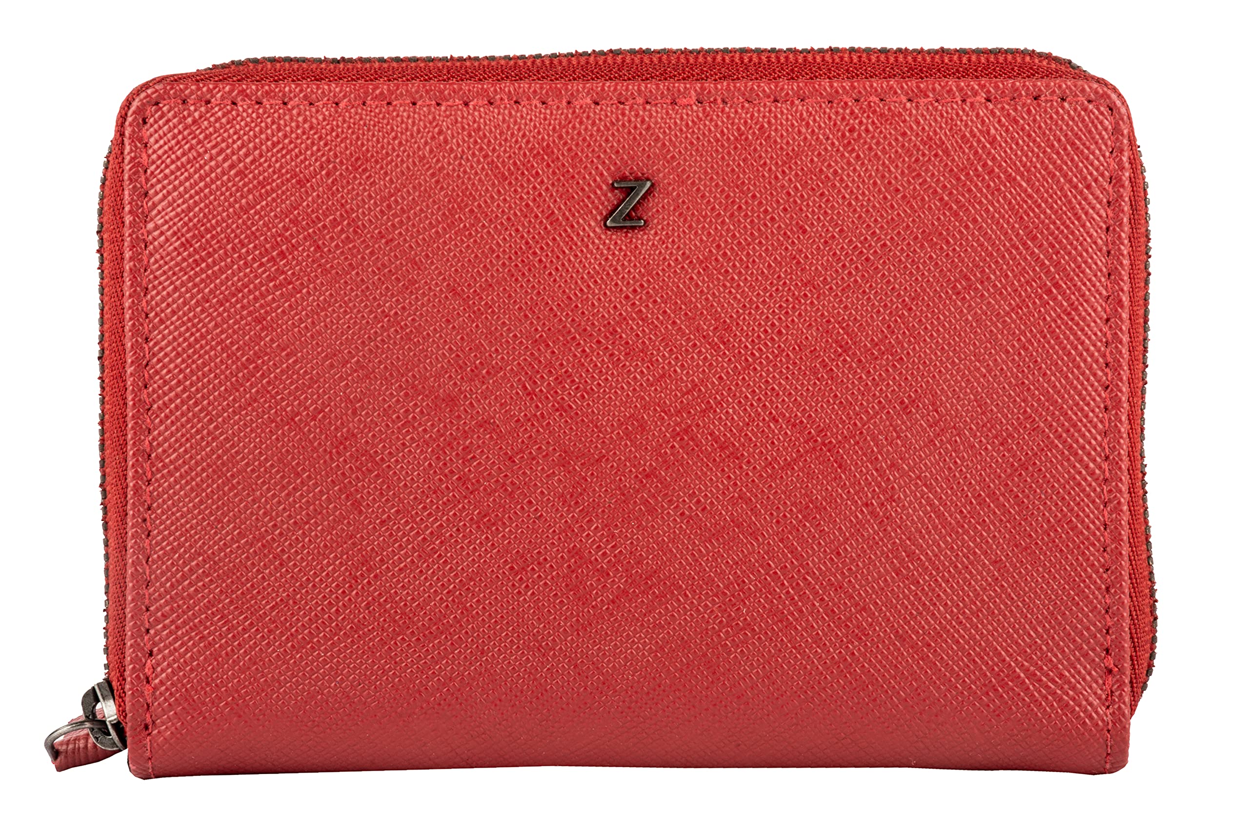 Zinda Genuine Leathers Women’s Wallet Mini Purse Zip Around RFID Protection (Red)