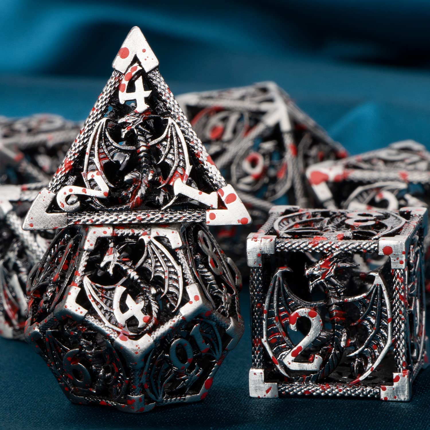 ARUOHHA Hollow DND Metal Dice Set Blood D and D Role Playing Games Dice with Gift Box, Dungeons and Dragons D+D Dice 6 Sided Large Polyhedral Dice RPG D&D Dice Set D20 D12 D10 D8 D6 D4