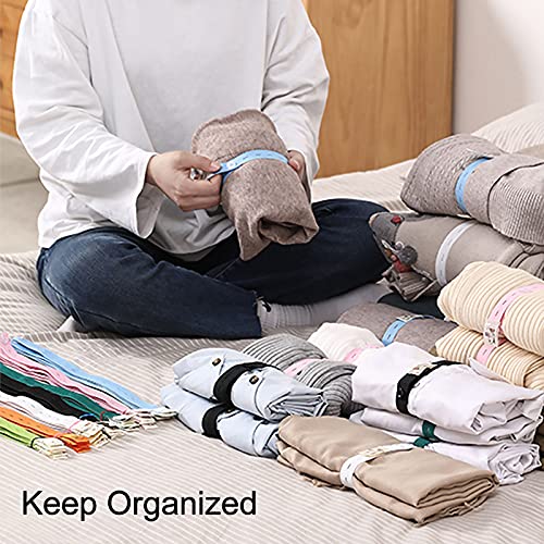 Veiai Clothing Storage Strap, 24PCS Wrapping Storage Straps with Button Clothes Organizer Tool for Houseware Closet, Travel, Trip