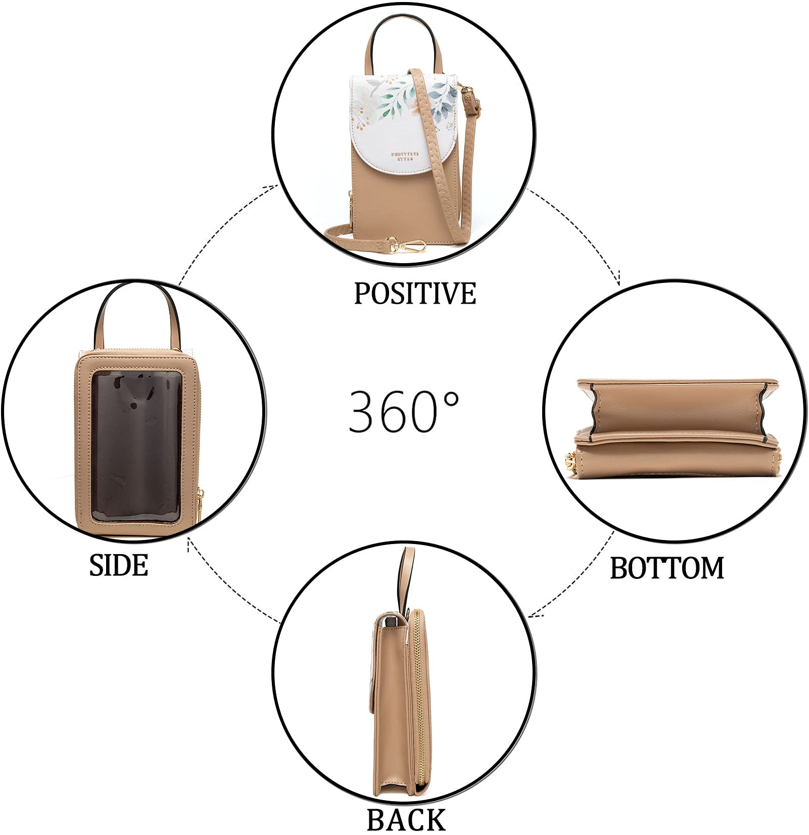 Skyearman Crossbody Cellphone Purse with Handle Womens Touch Screen Phone Bag Small Shoulder Purse for iPhone 1212 MiniXXR (Khaki)
