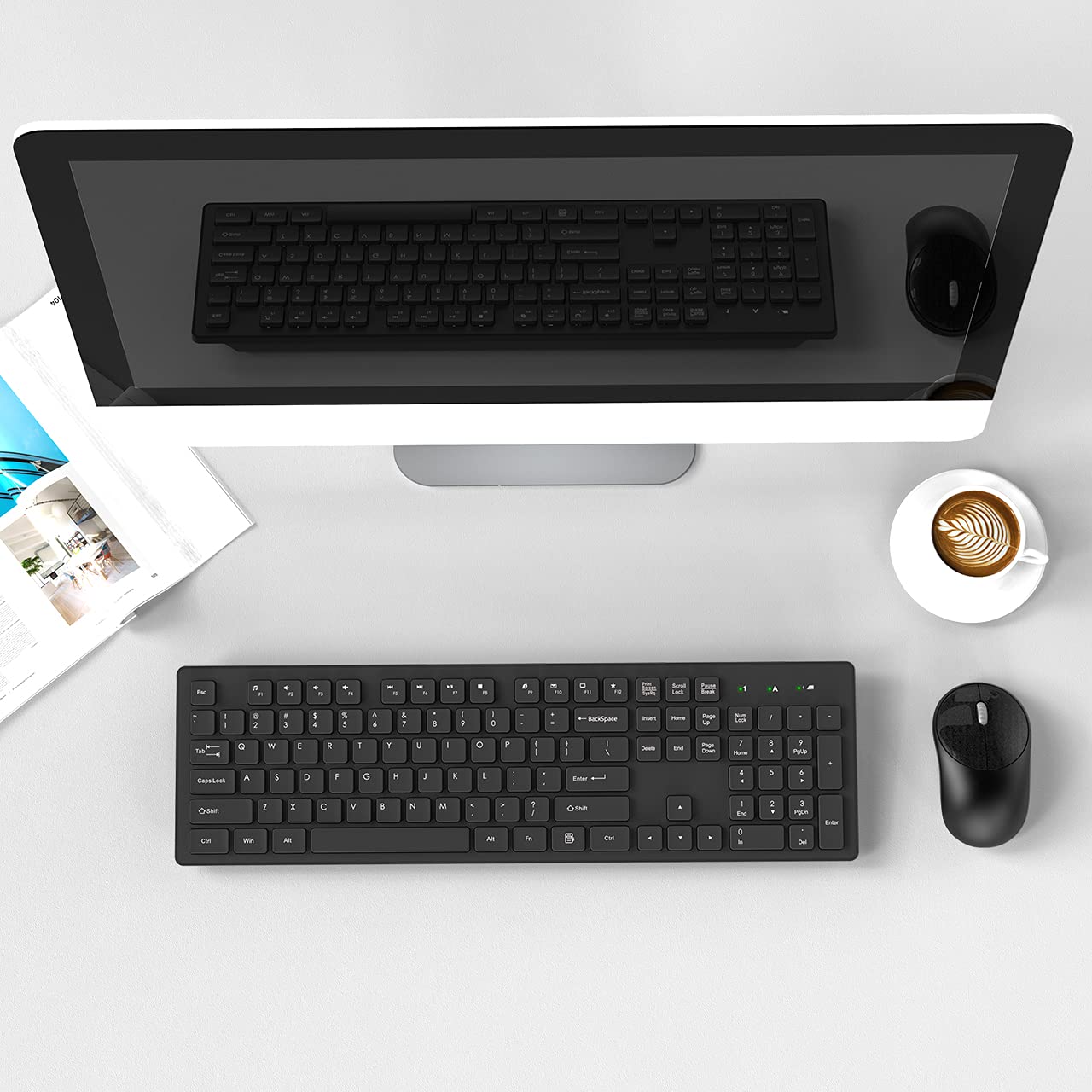 RATEL Wireless Keyboard Mouse Combo, 2.4GHz Slim Full-Sized Silent Wireless Keyboard and Mouse Combo with USB Nano Receiver for Laptop, PC (Black)