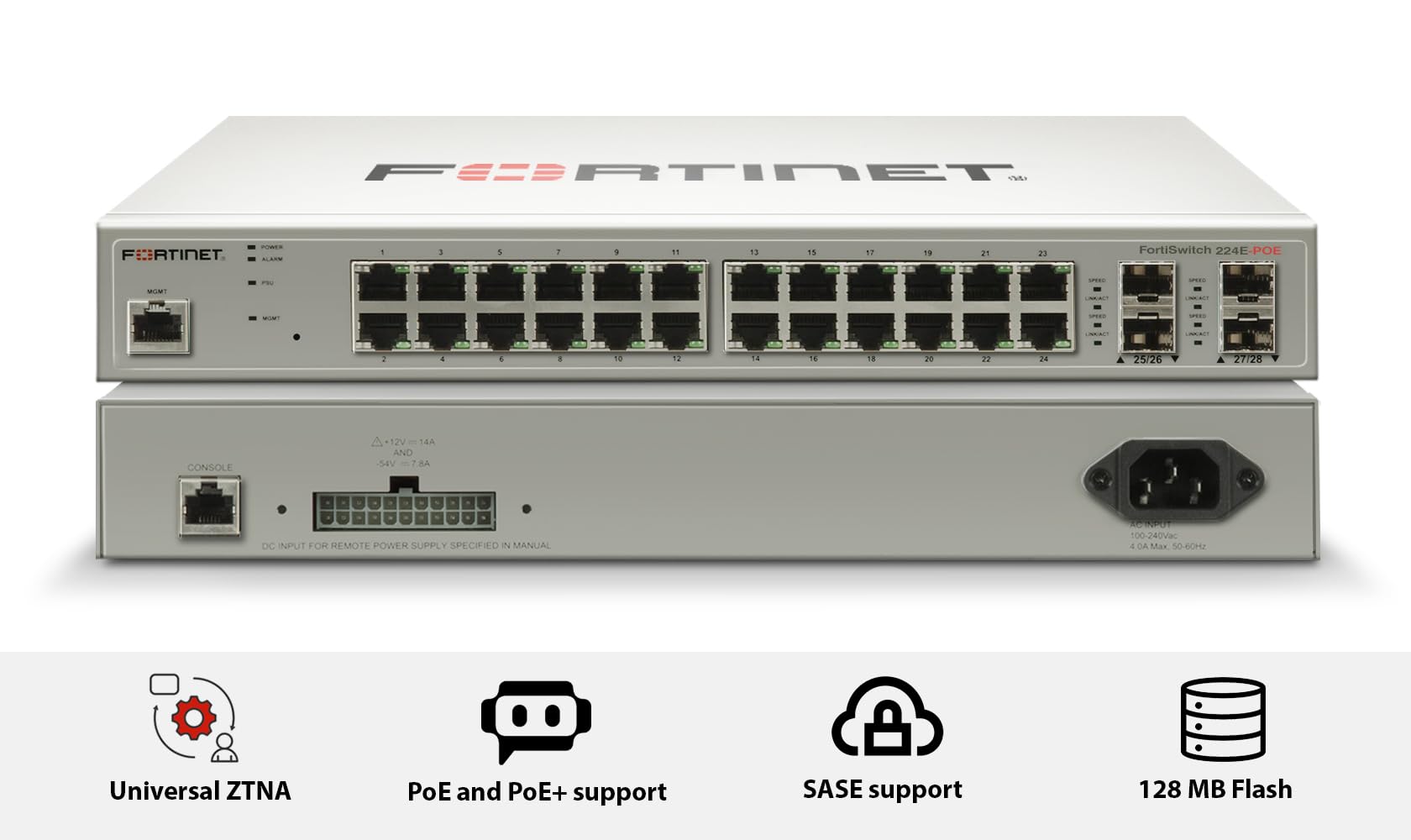 Fortinet FortiSwitch - 224E-POE Layer 2/3 PoE+ Switch (FS-224E-POE)