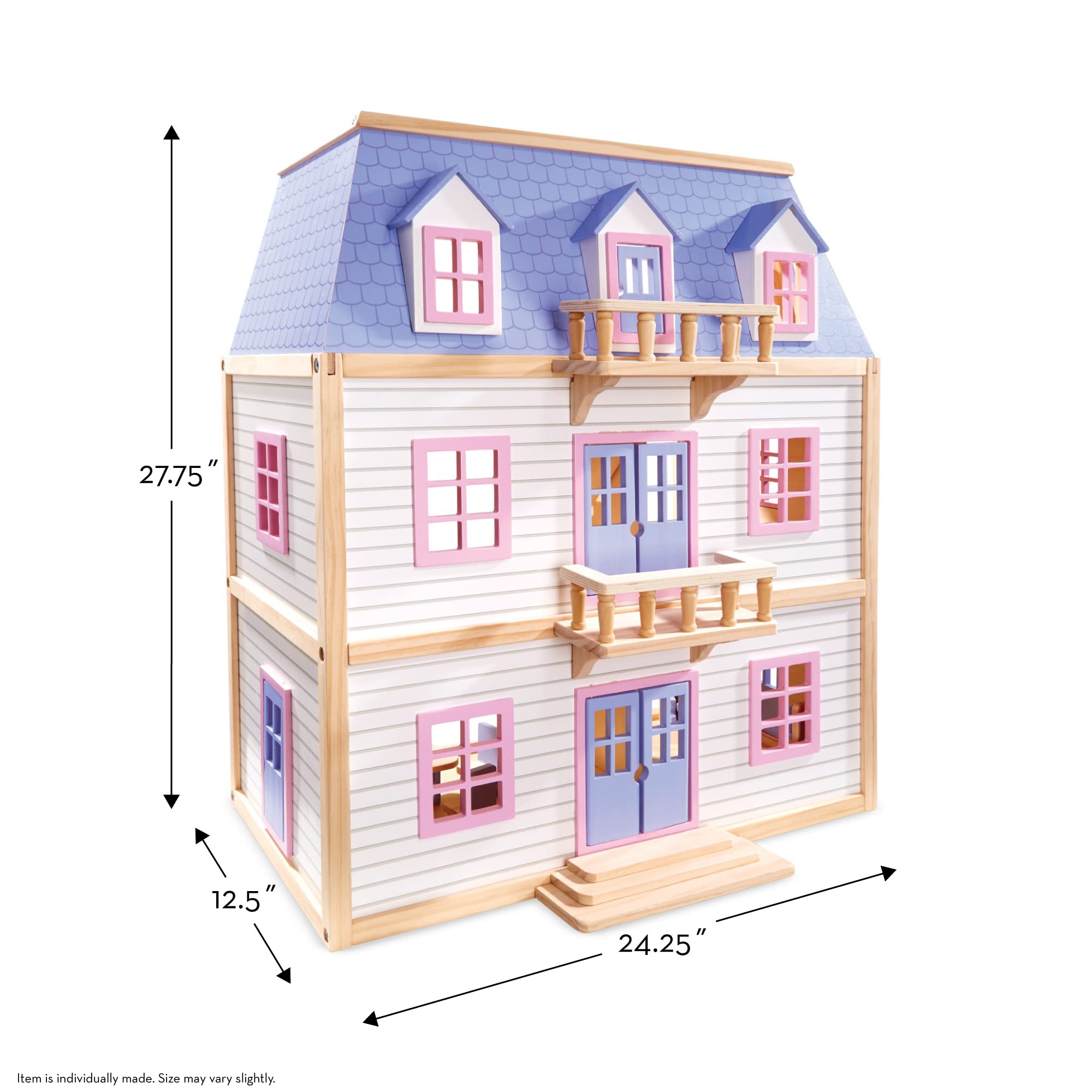Melissa & Doug Wooden Multi-Level Dollhouse SIOC - Wooden Multi-Story Pretend Play Dollhouse For Kids