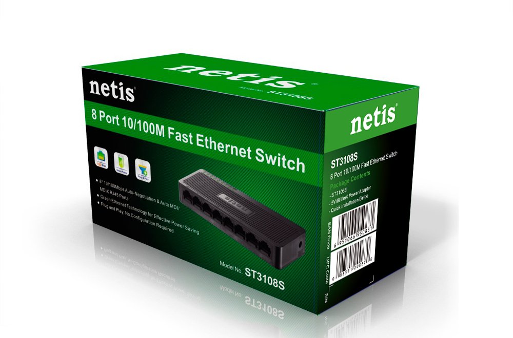 Netis ST3108S 8 Port 10/100Mbps Fast Ethernet Switch | Desktop Ethernet Splitter, Ethernet Hub, Plug and Play, Traffic Optimization Auto-Negotiation RJ45 Ports with Compact Design