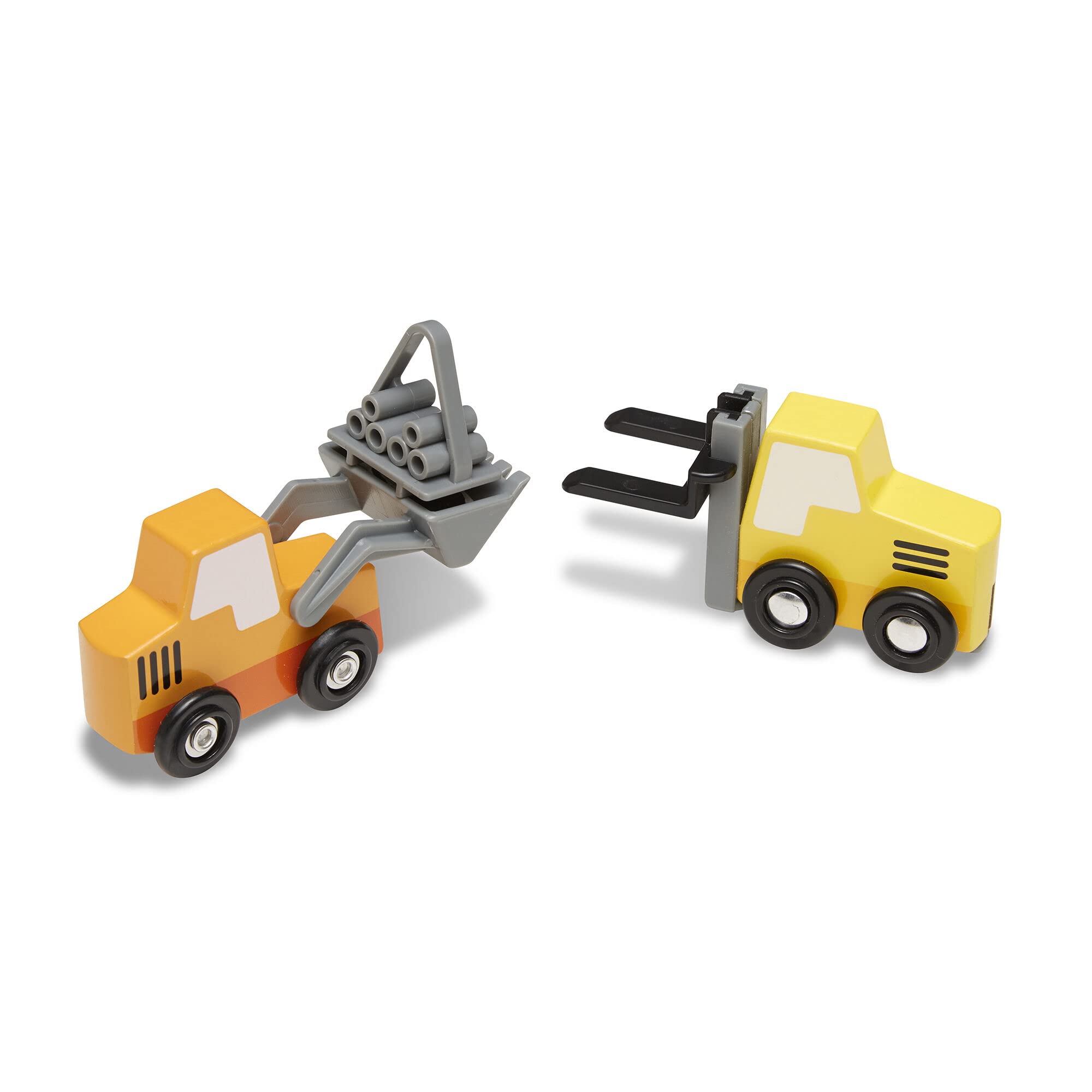 Melissa & Doug Construction Site Vehicles: Wooden Vehicle Bundle with 1 Theme Compatible M&D Scratch Fun Mini-Pad (03180)