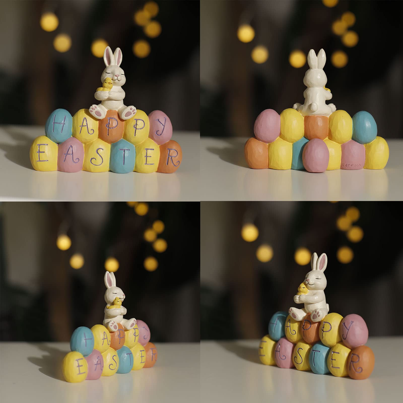 Easter Bunny Figurine Decorations - Hand Painted Sping Rabbit Statue Ornament - Easter Animal Tabletopper Accessories Sculpture for Party,Garden,Home Decorations,4.8 Inch,Polyresin