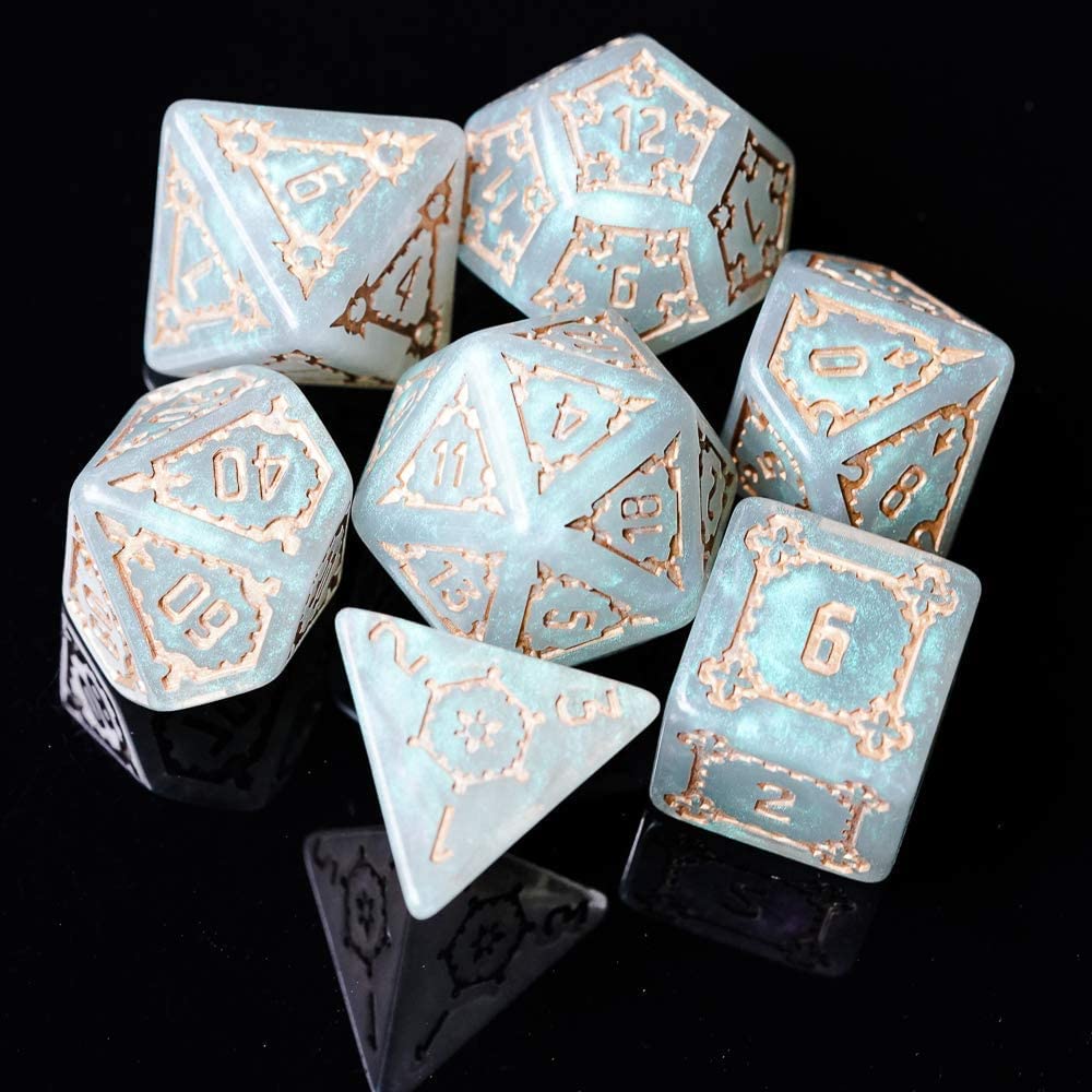 cusdie 7 Pcs 25mm Giant DND Dice with Dragon Eye Dice Bag, Polyhedral Dice Set, D&D Dice for Dungeons and Dragons Pathfinder RPG MTG (Gray Green)