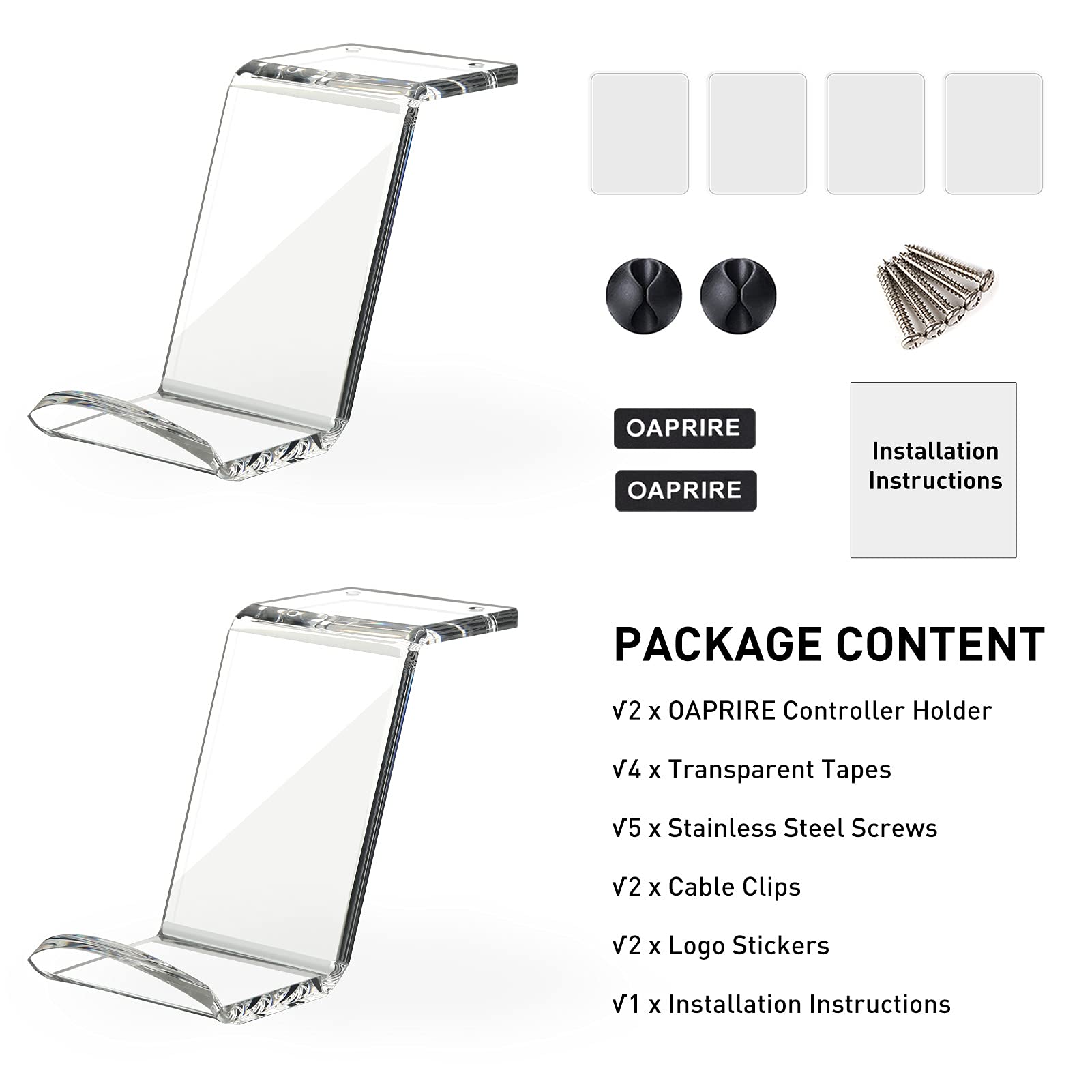 OAPRIRE Under Desk & Desktop Controller Holder Gaming Accessories (2 Pack), Universal Controller Stand for PS5 PS4 Xbox ONE STEAM PC (Crystal Clear)