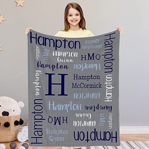 Custom Name Blanket for Baby Boys - Personalized Monogram Blankets with Contrast Color Design Text - Gift for Kids Toddler - Blanket for Newborn Baby Friends or Family on Thanksgiving and Birthday