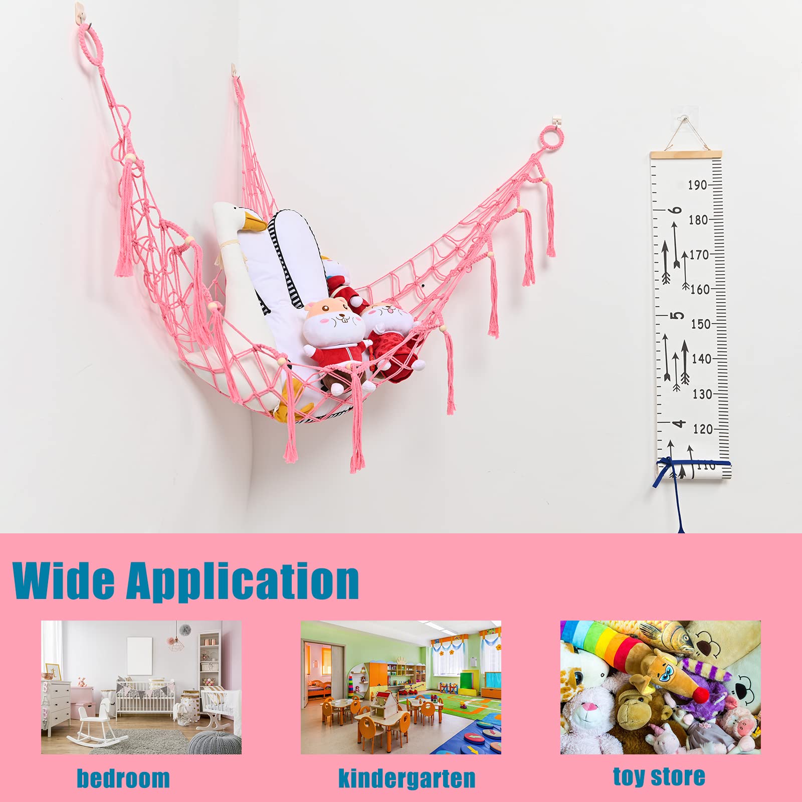 ASunine Stuffed Animal Hammock Large, Stuffed Animal Toy Hammock Net Hanging, Corner Hanging Netting Storage Organizer for Stuffed Animal Toy(Pink)