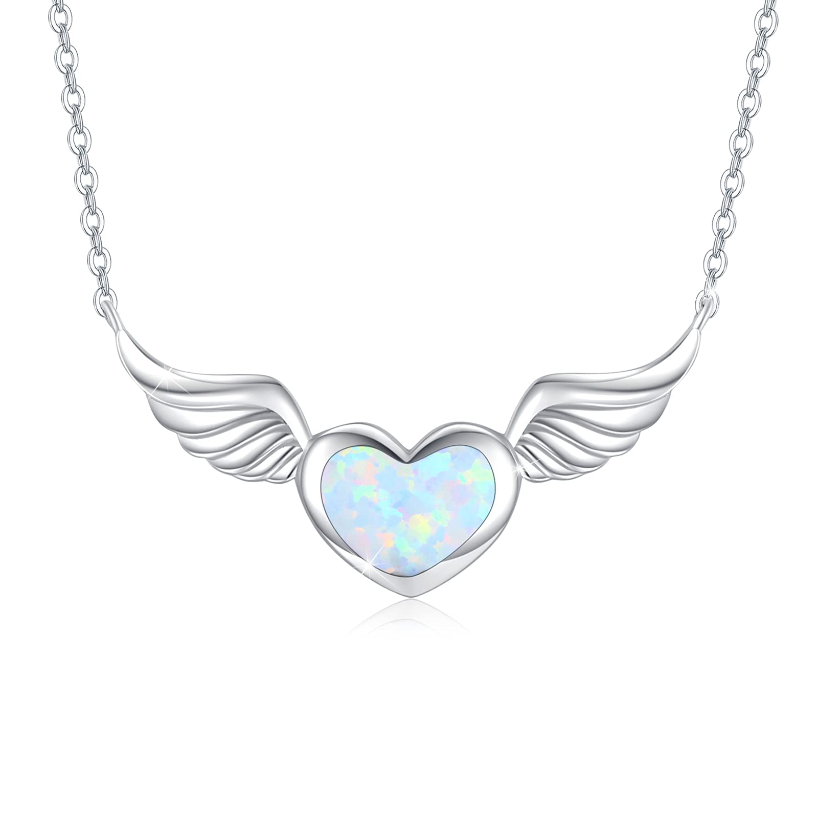 Angel Wings Necklace for Women 925 Sterling Silver Opal Angel Wings Necklace Guardian Angel Wings Necklace Opal Necklace Jewelry Gifts for Women