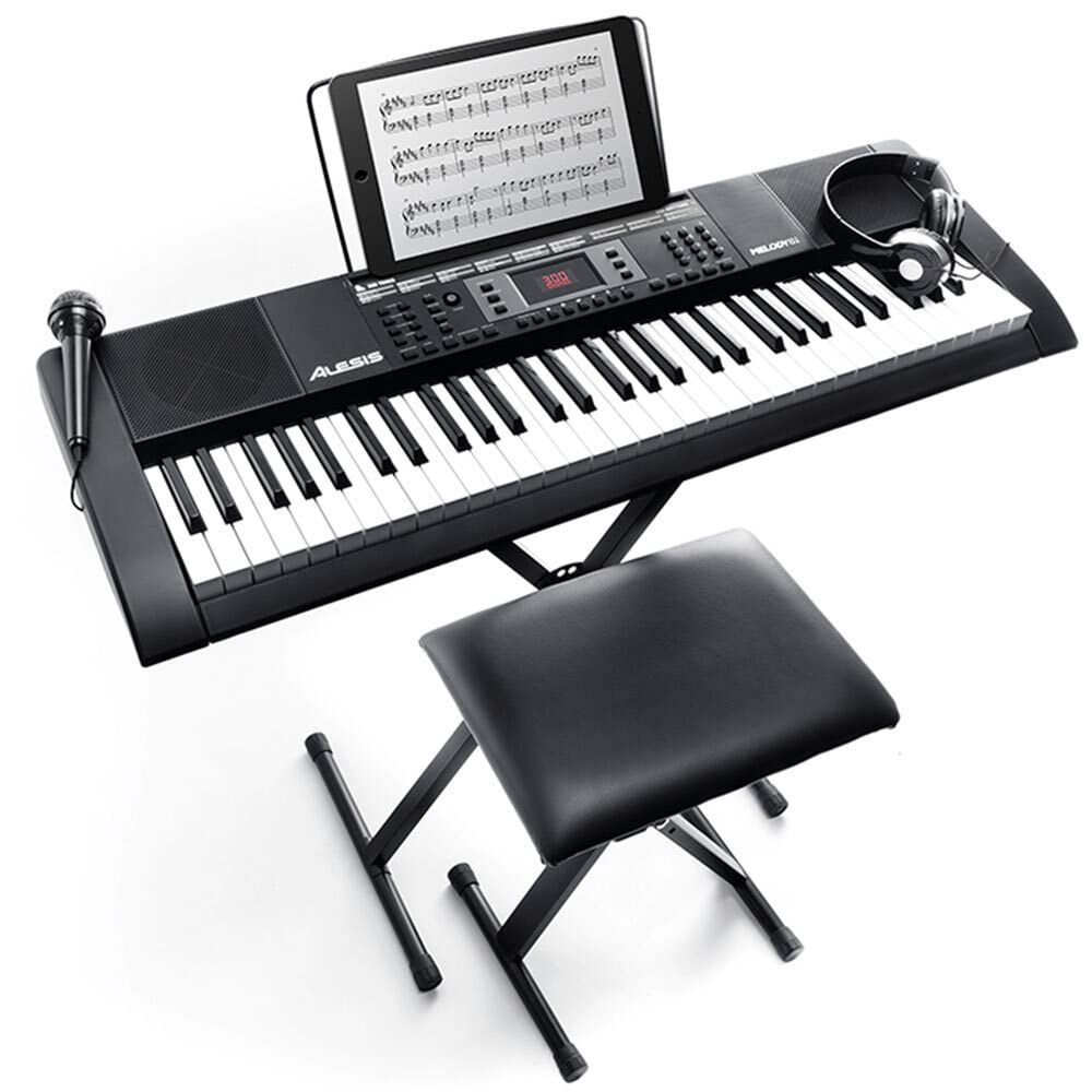 Alesis Melody 61 Beginner Bundle | 61-Key Portable Keyboard with Stand, Bench, Headphones, and Microphone