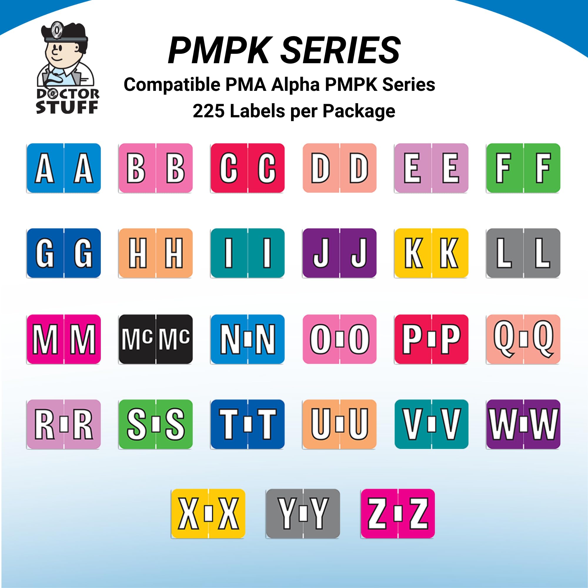 Doctor Stuff - File Folder Labels, Alphabet Letter E, PMA Alpha - PMPK Series Compatible Alpha Stickers, Lavender, 1" x 1-1/2", 225 Labels per Package