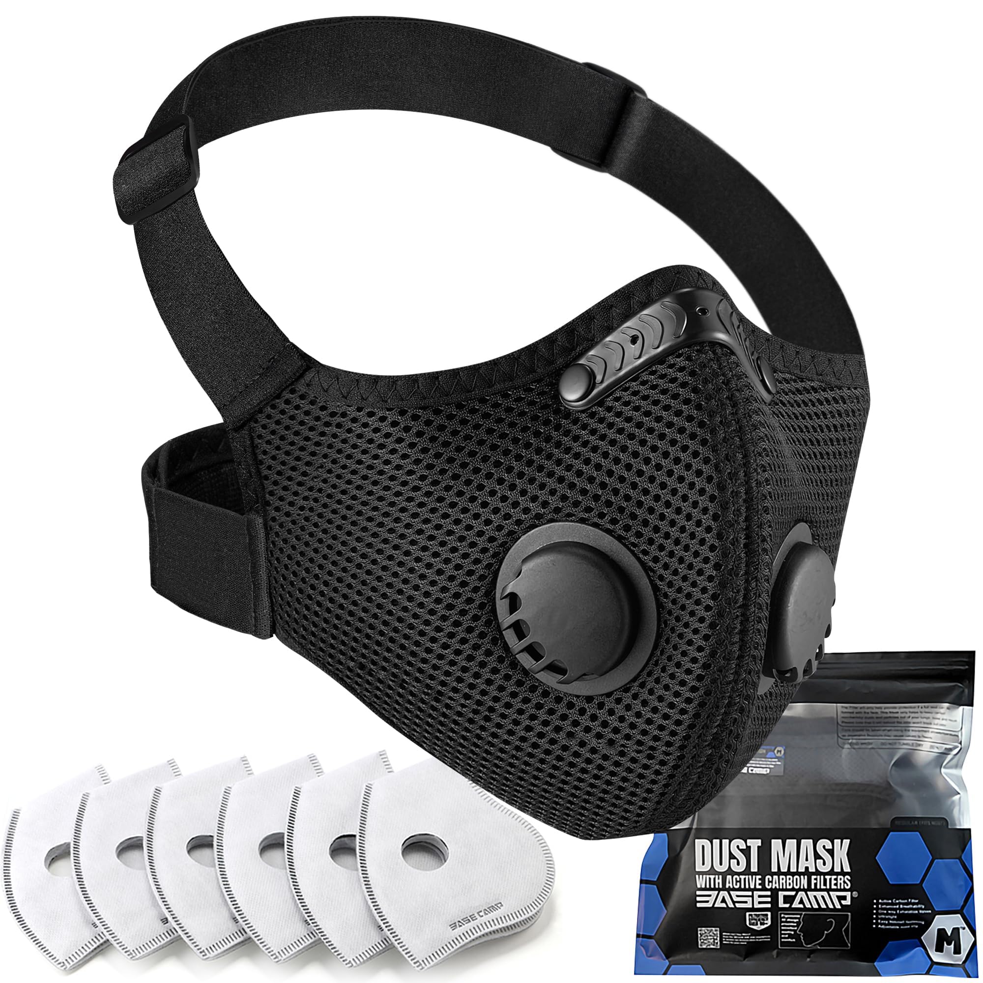 BASE CAMP M PRO Dust Mask, All day Comfortable Reusable Respirator Mask, L-shaped Head Strap Design, Safety Work Mask for Woodworking, Landscaping, DIY, Dust, Pollen,1 Pack